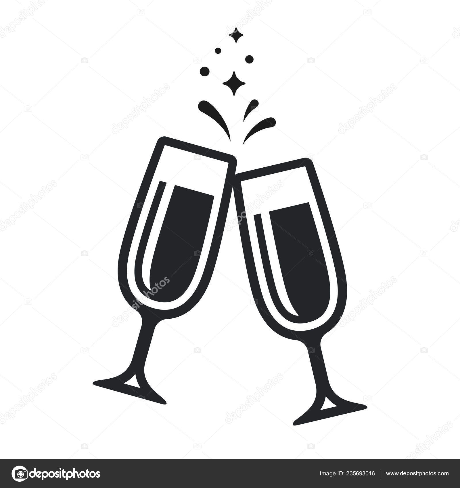 Cheers Celebration Toast Symbol Two Glasses Champagne Simple Black ...
