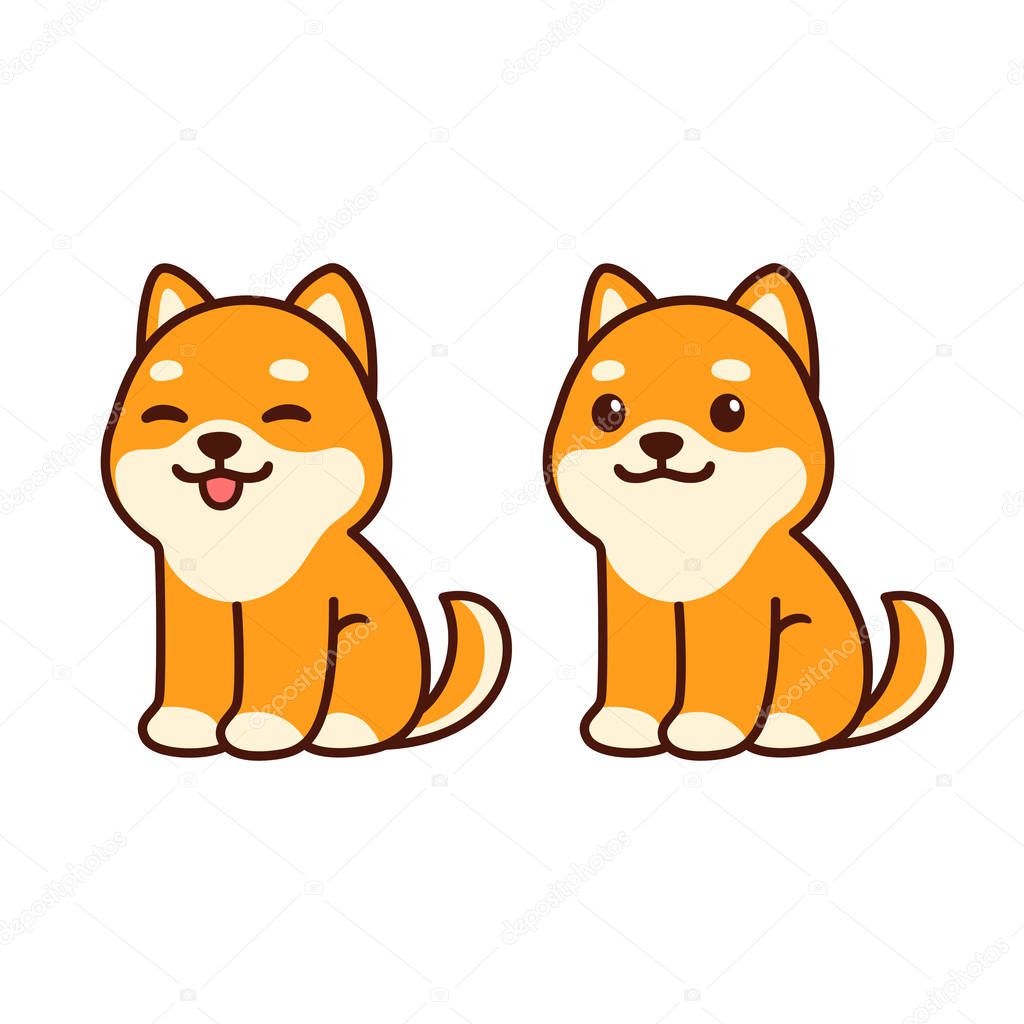 Lindo cachorro chiba Inu sentado, sobresaliendo de la lengua. Dibujos ...