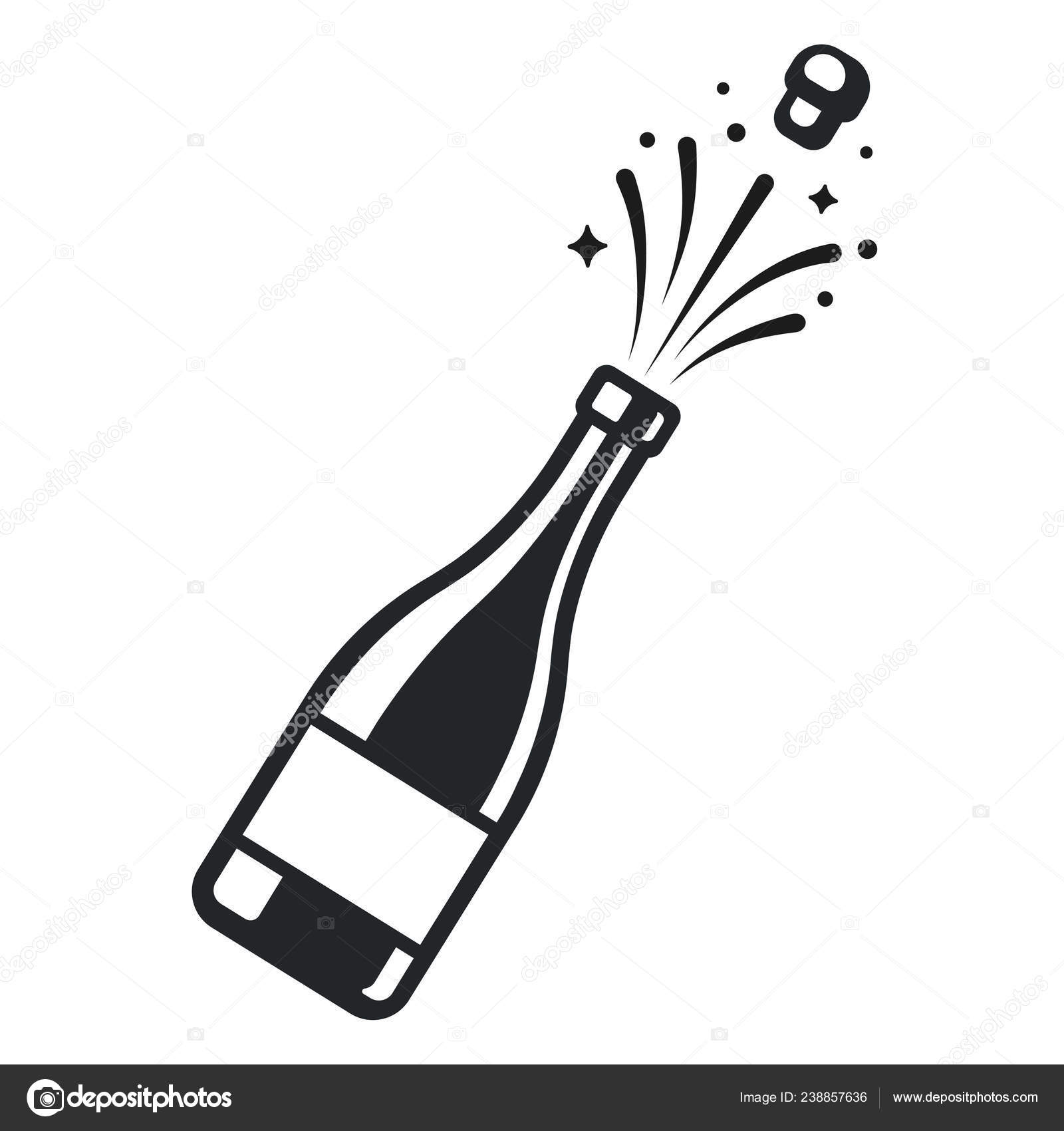 Champagne Bottle Pop Open Cork Sparkles Elegant Black White Logo Stock ...