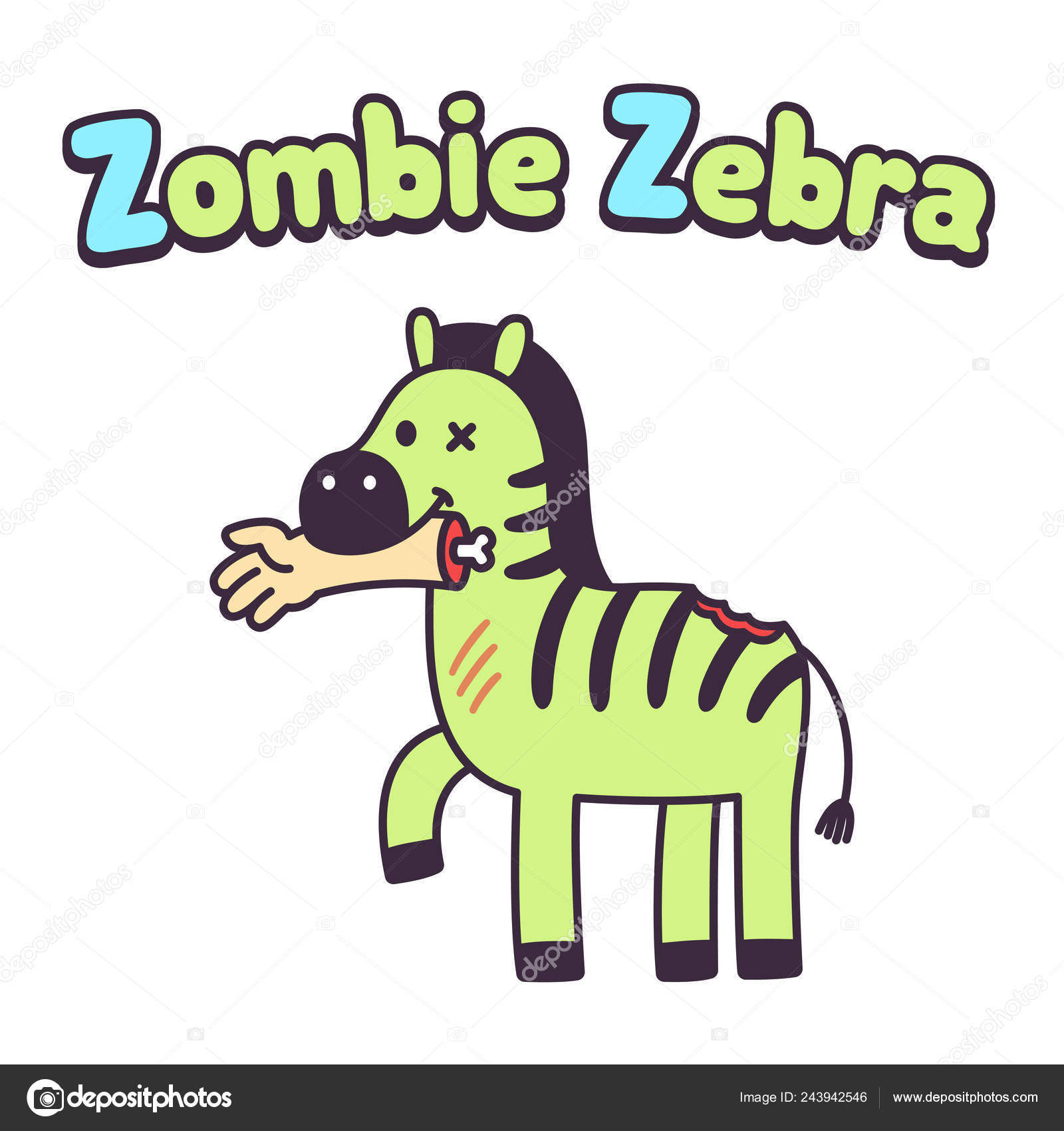 Funny Cartoon Zombie Zebra Human Hand Mouth Cute Horror Illustration ...