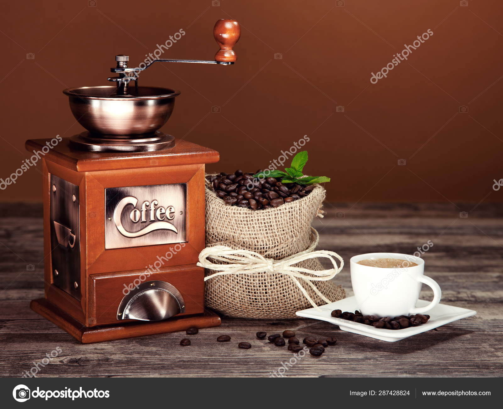 Cup Vintage Coffee Bean Depodder Black Background — Stock Photo ...