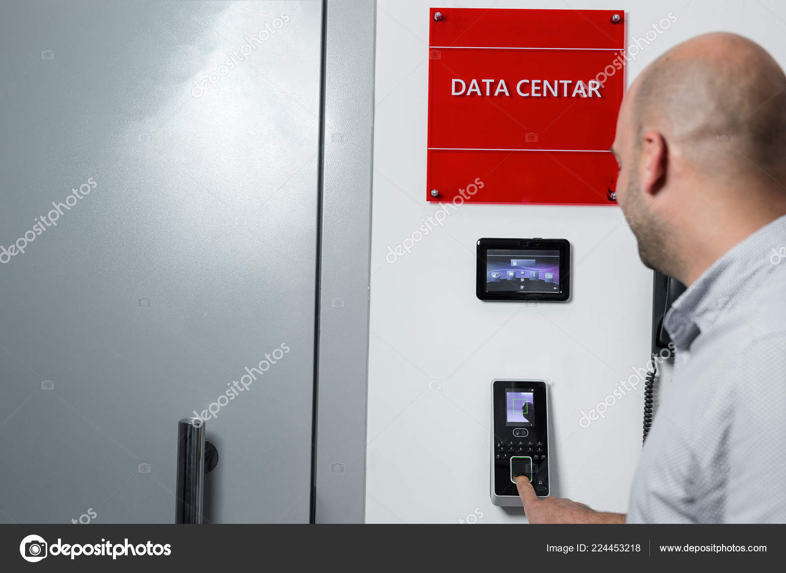 Employee Scanning Fingerprint Record Hours Work Time — Stock Photo ...