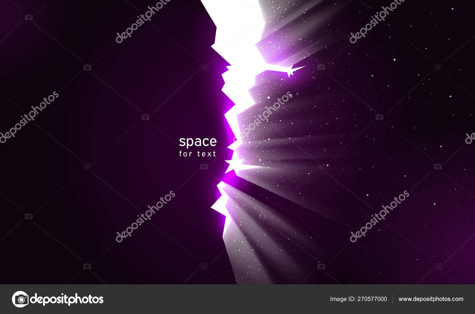 Stars and light in space from cracks in wall. Dark broken wall glow ...