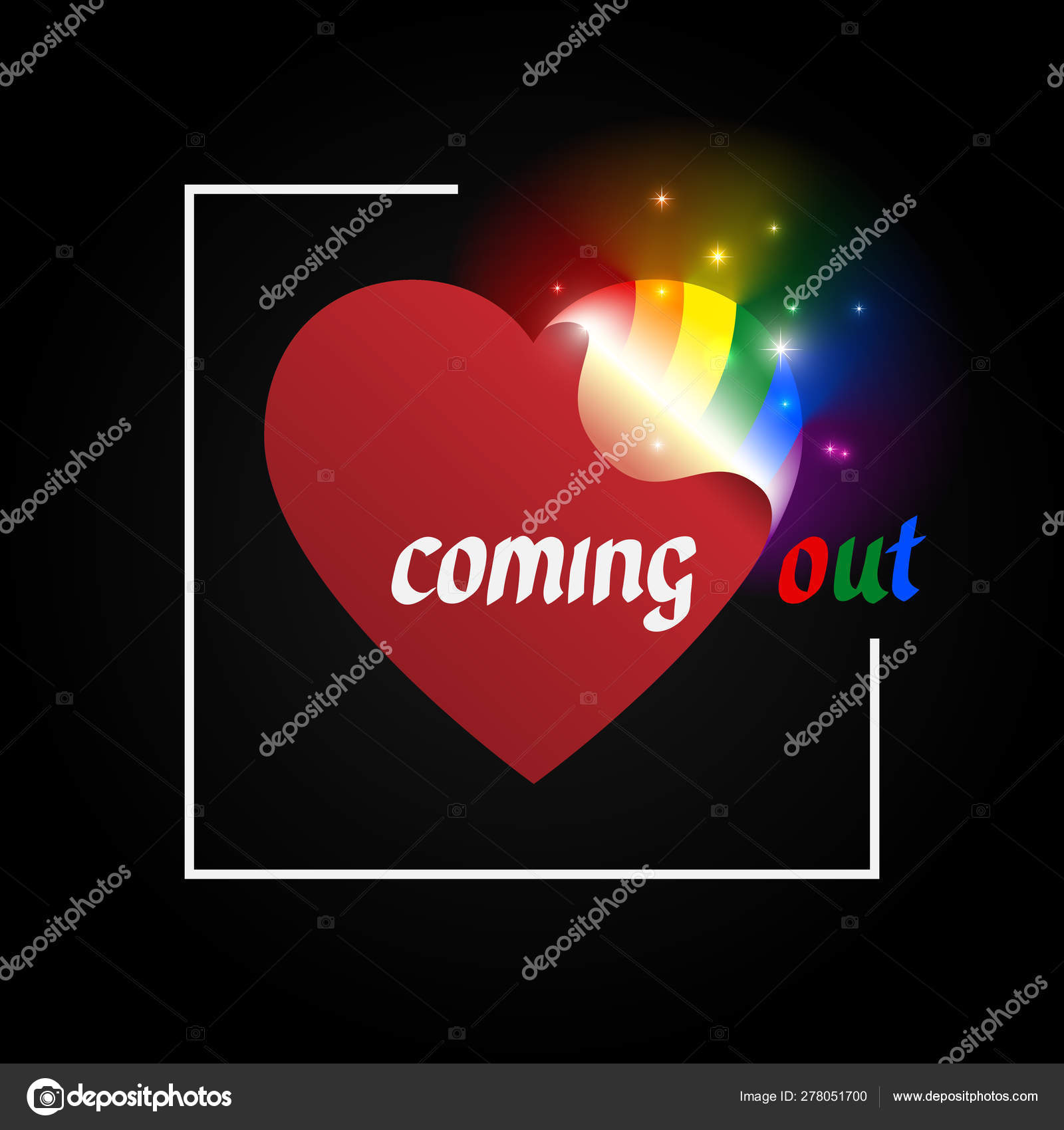 Concept coming out LGBT - opening heart glows with rainbow colors LGBTQ ...