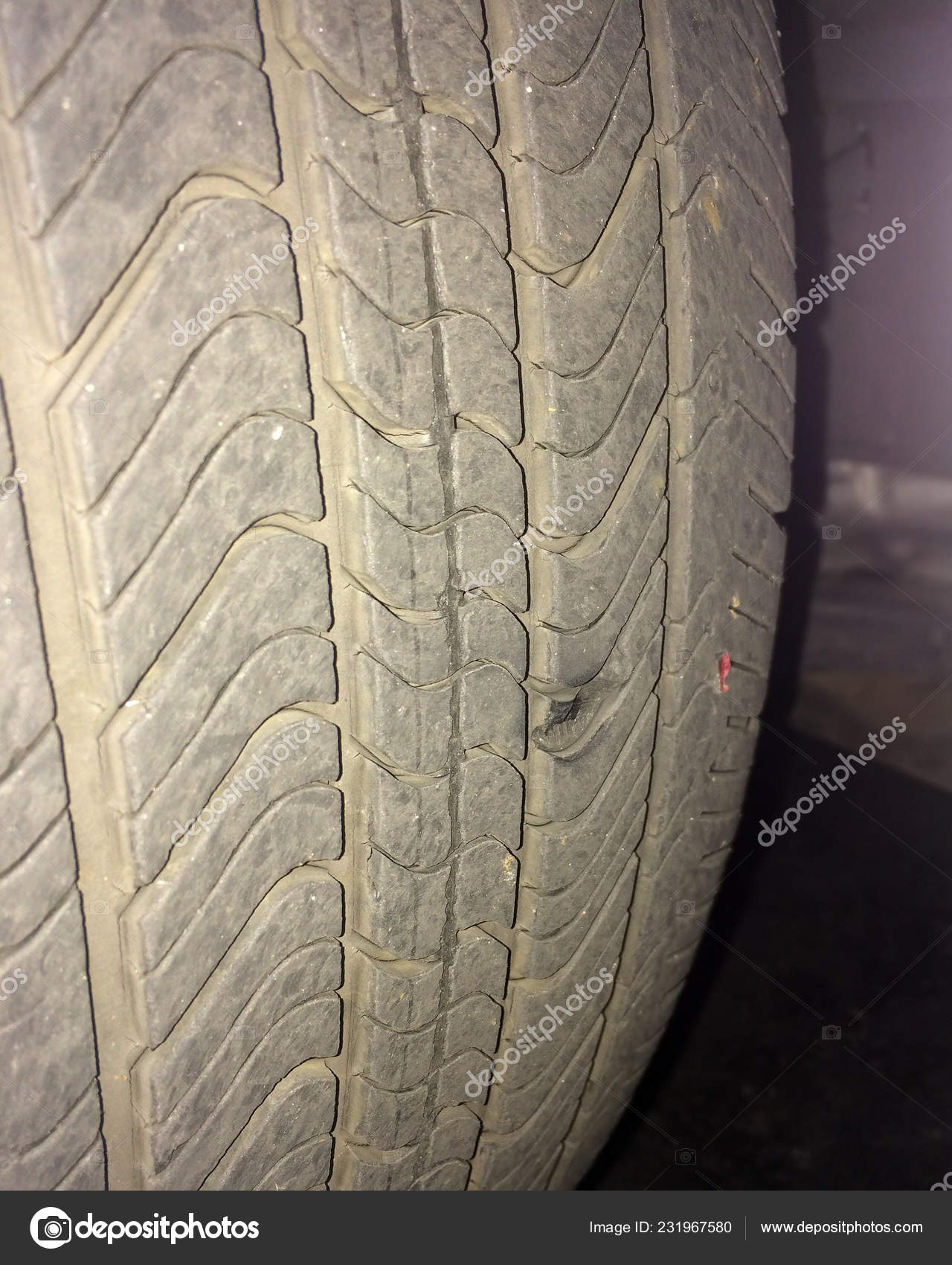 Worn Out Rubber Surface Used Tire Dangerous Thread Damage — Stock Photo ...