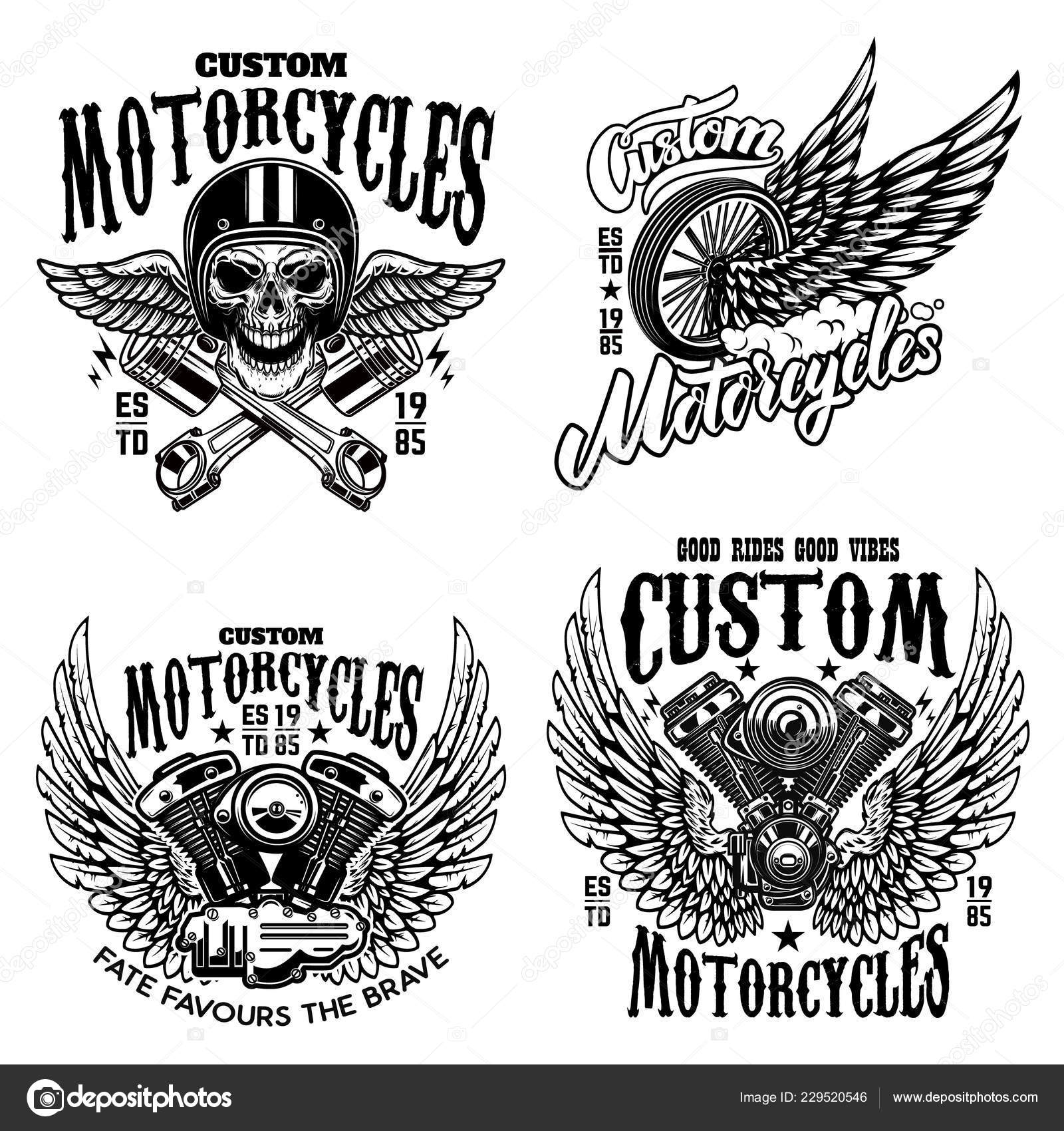 Set Racer Emblem Templates Motorcycle Motor Wheels Wings Design Element ...