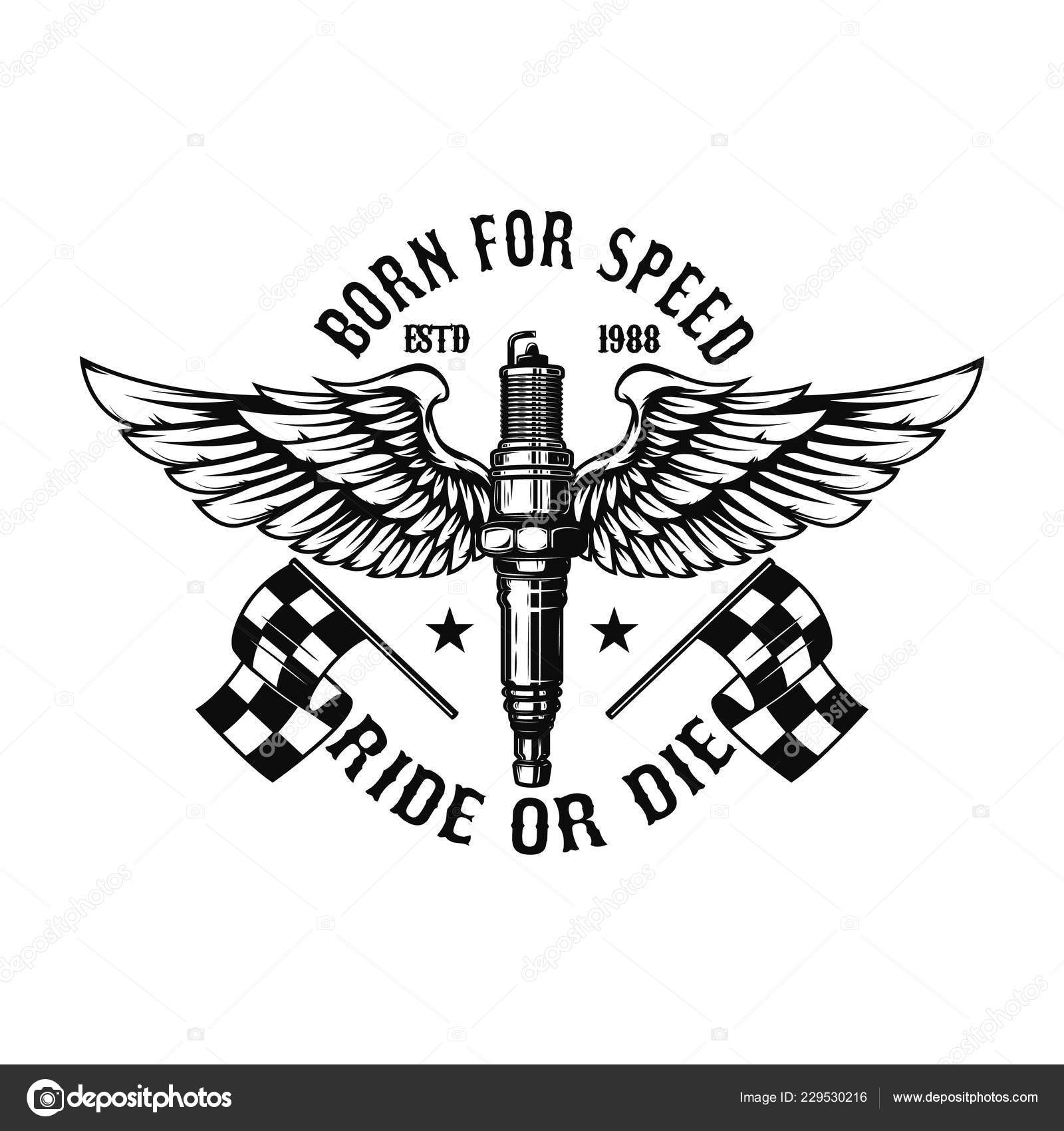 Winged Motorcycle Spark Plug Design Elements Logo Label Sign Menu Stock ...