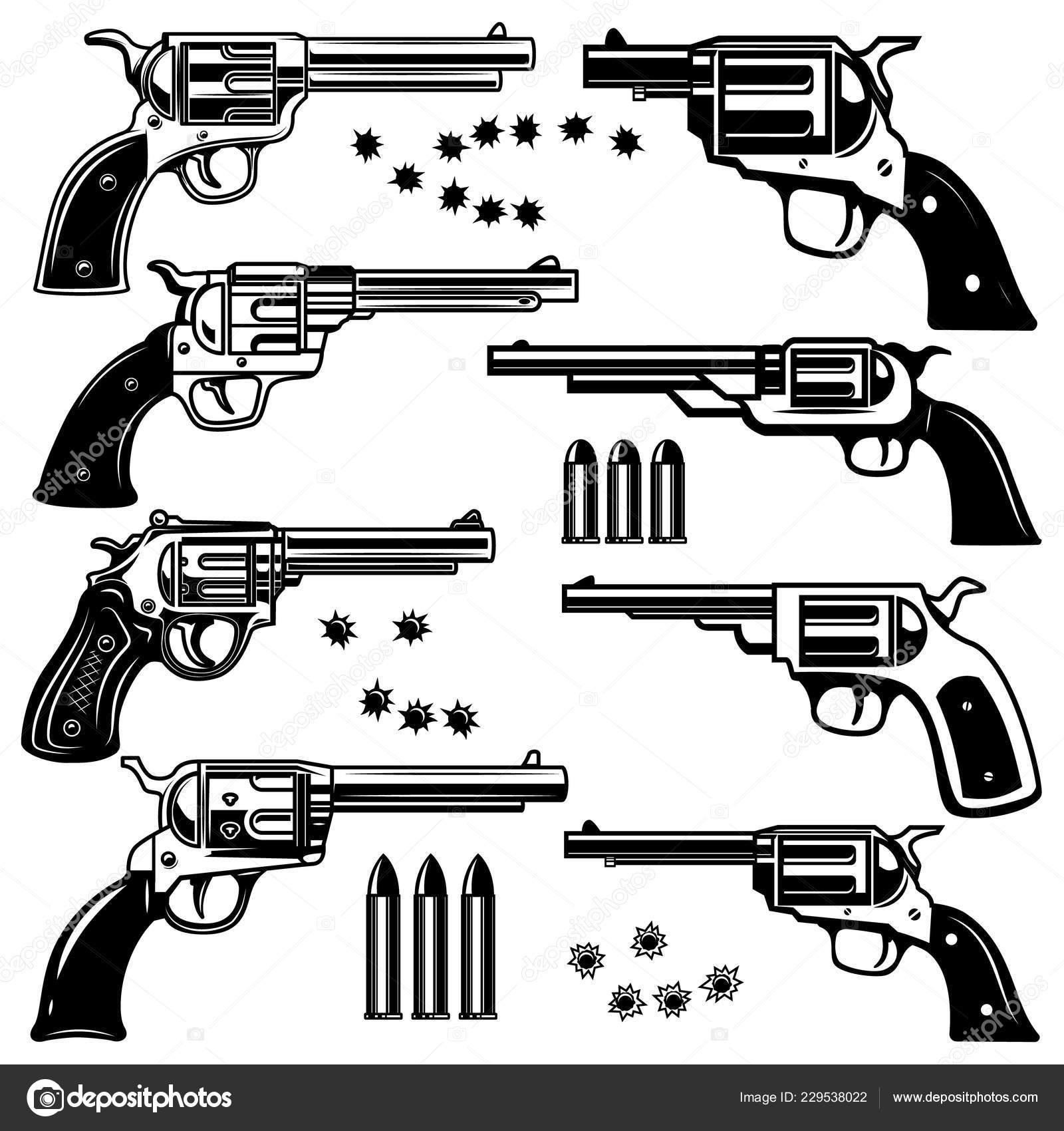 Set Revolver Illustrations Design Element Logo Label Emblem Sign Vector ...