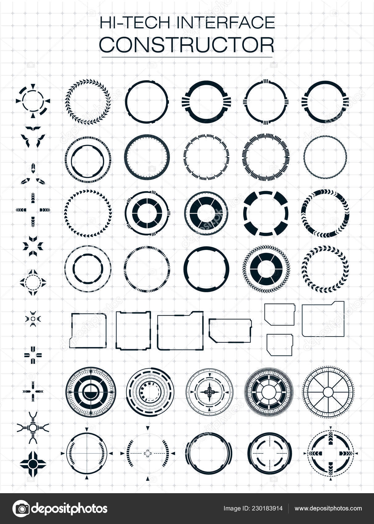 Set Tech Interface Elements Light Background Design Elements Hud User ...