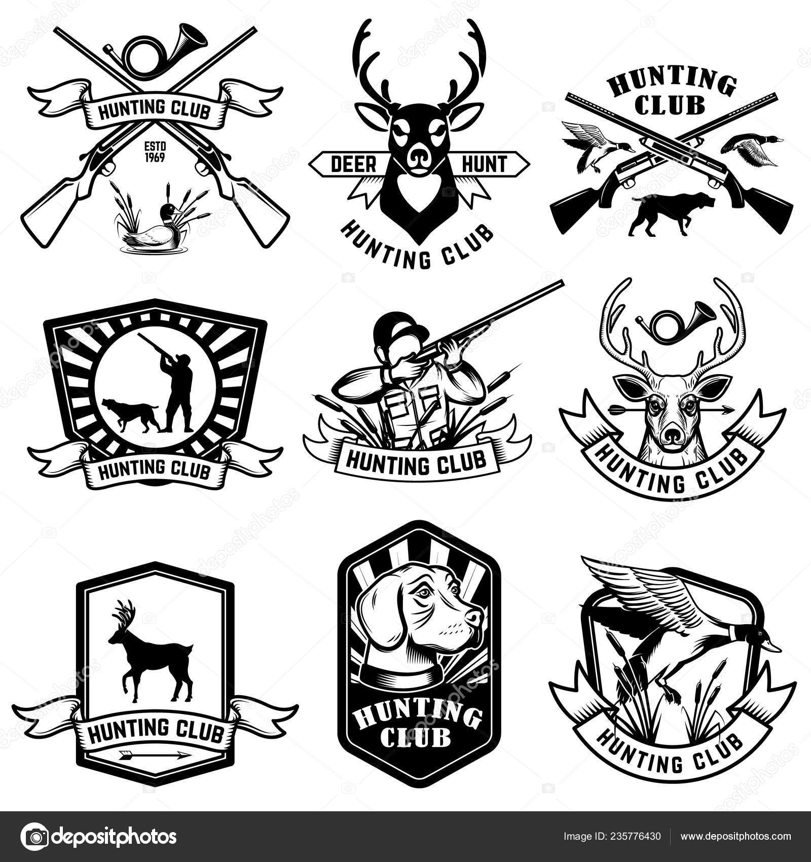 Set Hunting Emblems Hunting Weapon Animals Design Elements Vector Image ...