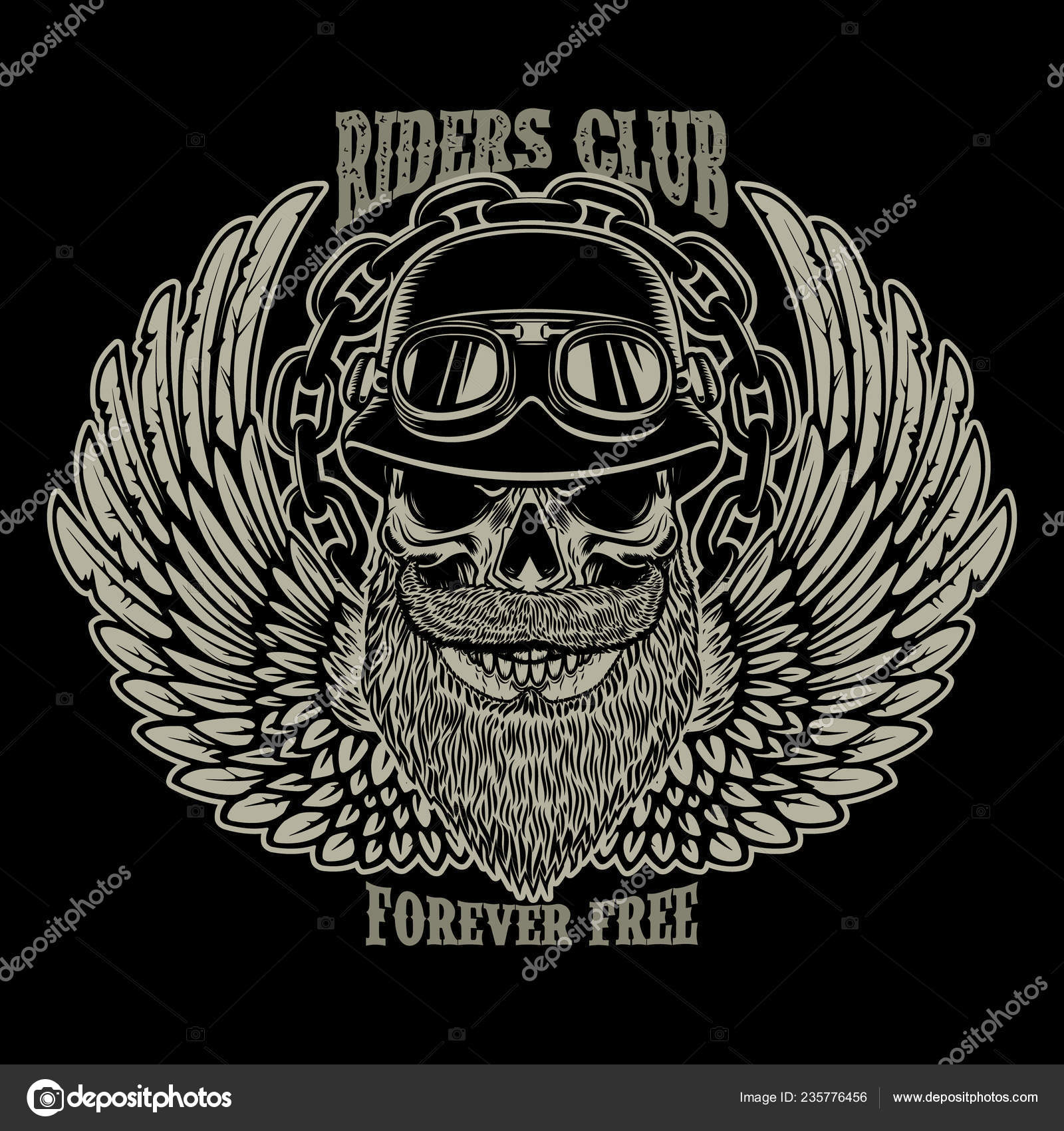 Riders Club Emblem Template Biker Skull Wings Design Element Poster ...