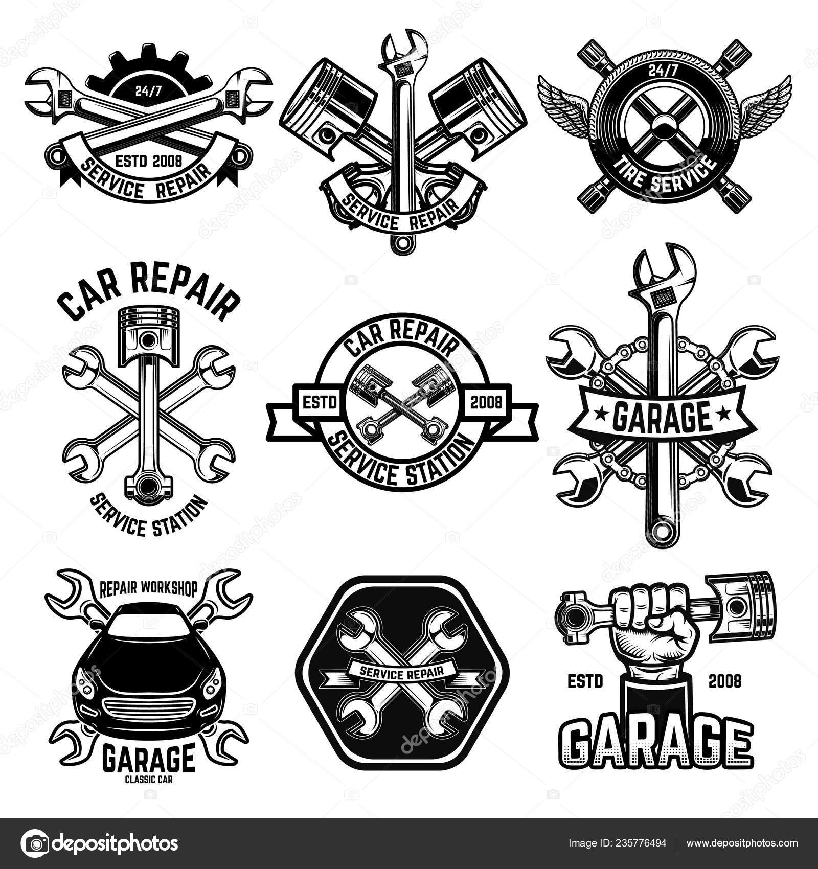 Set Car Service Station Emblems Design Elements Logo Label Sign — Stock ...