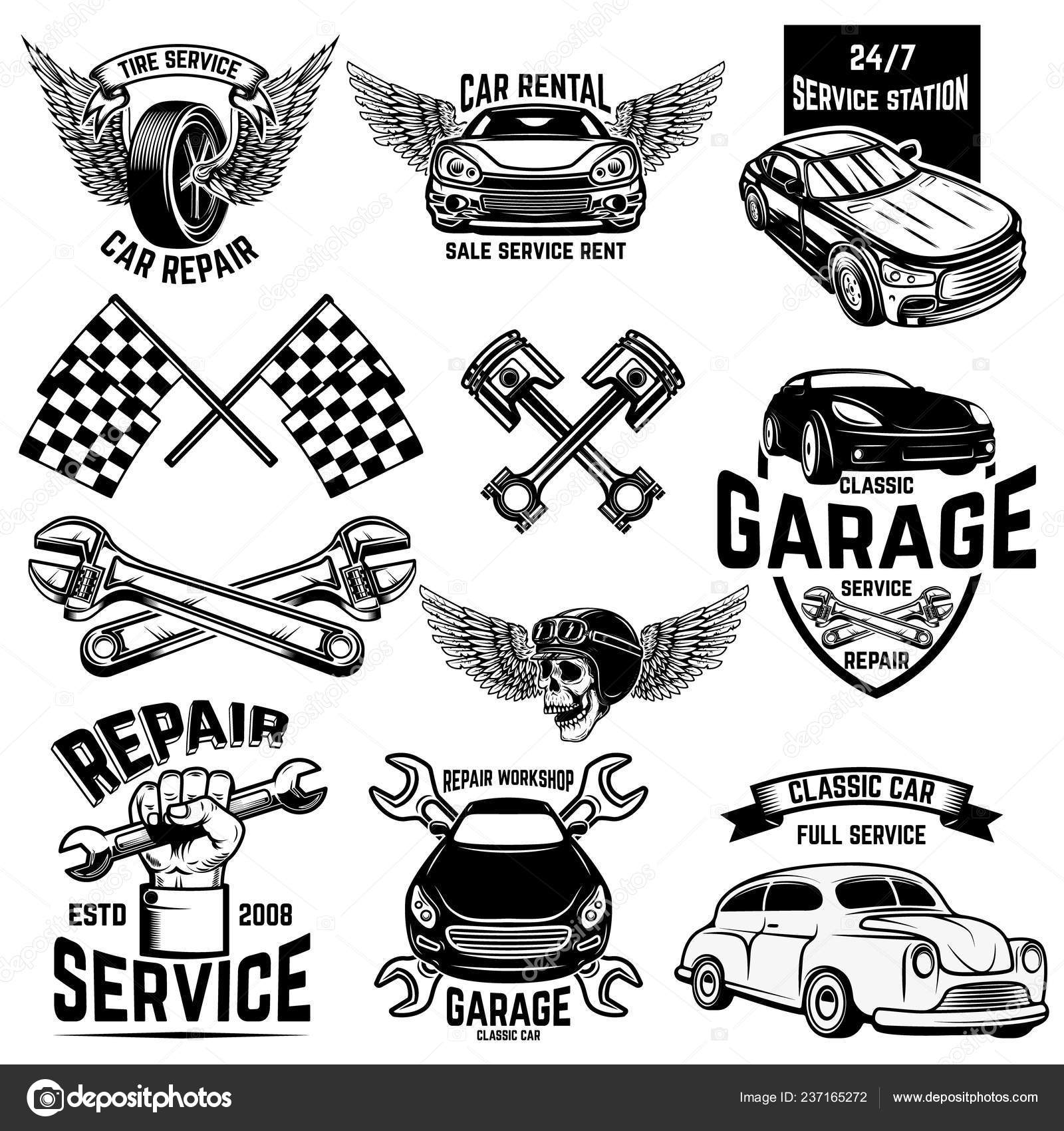 Set Car Service Station Emblems Design Elements Logo Label Sign — Stock ...