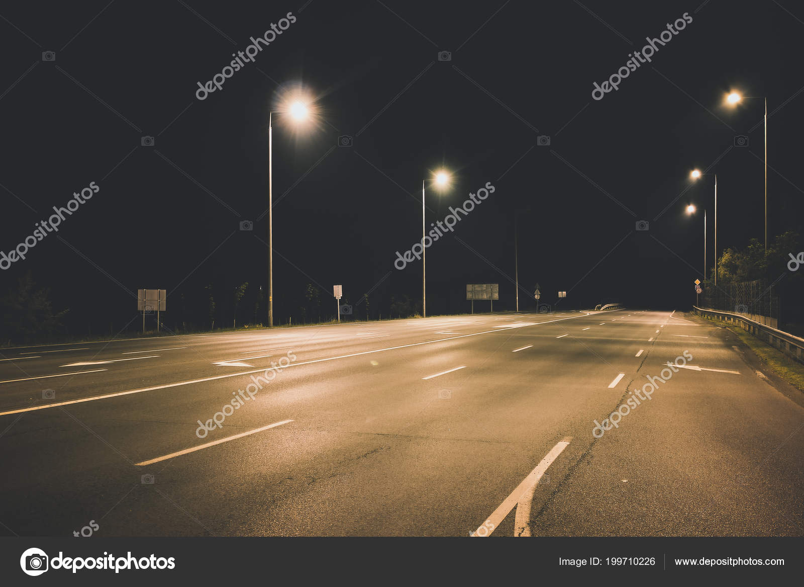 Night Empty Highway Lanterns Light Concept — Stock Photo © ArtemKnyaz ...