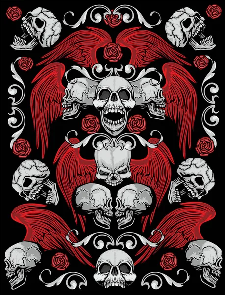 Gothic texture,pattern with skull and red wings, grunge vintage design ...