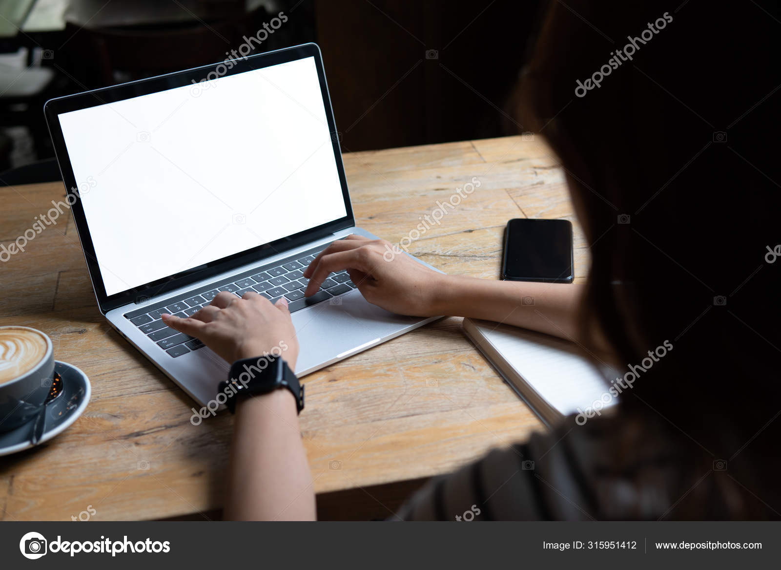 Laptop screen template.Blank Laptop display presentation mock up.Hands ...