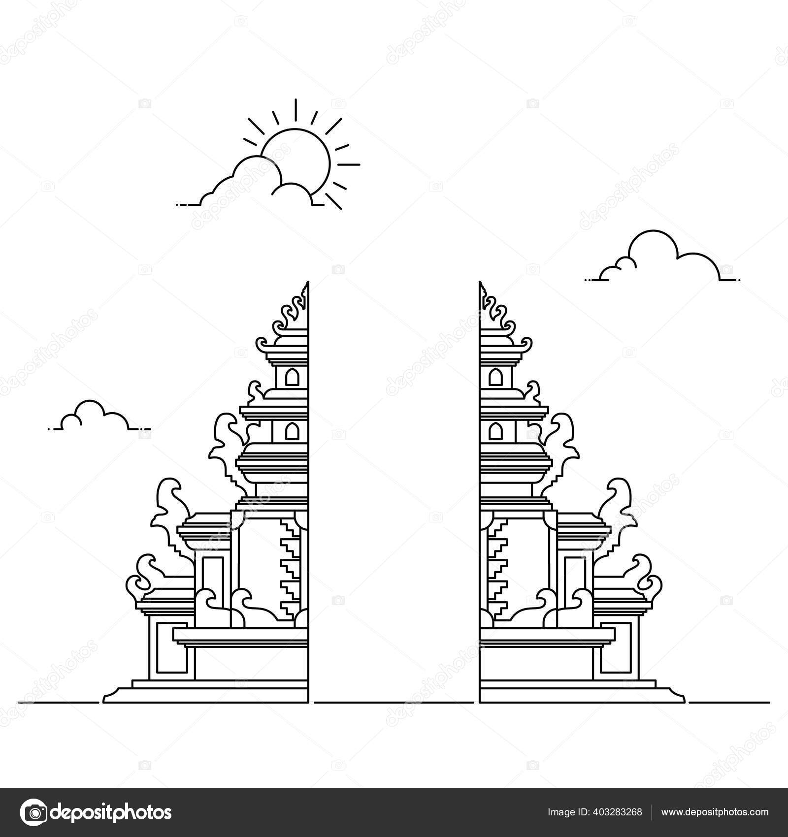 Grand Gate Bali Gambar Vectorline Kuil Hindu Cocok Untuk Latar Vektor ...