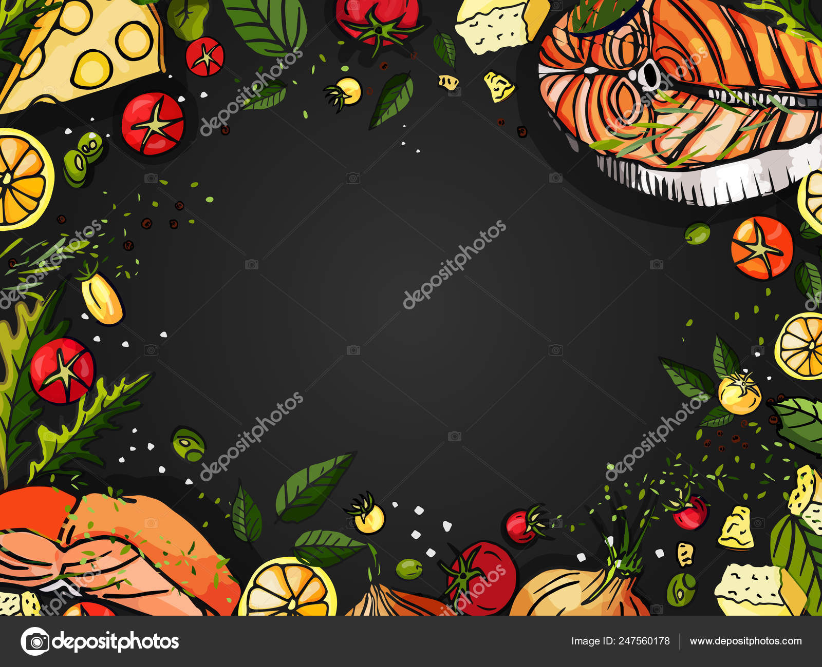 Drawn by hand. Top view, background for a fish menu, Stock Vector by ...