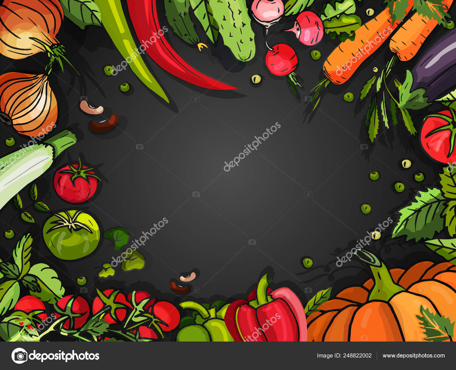 Set of vegetable backraund on a black background for menu. Stock Vector ...