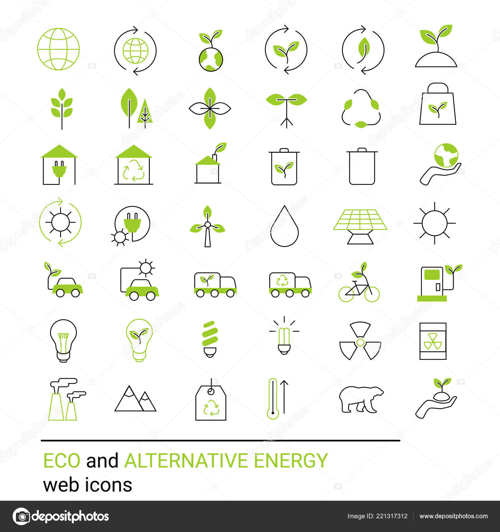 Conjunto Ícones Verdes Ecológicos Ambientais Vetor de ©NinaMunha 221317312