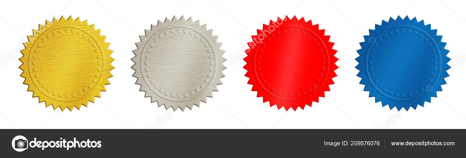 Set Four Seal Stamps Achievement Award Badges Brushed Metal Gold ...