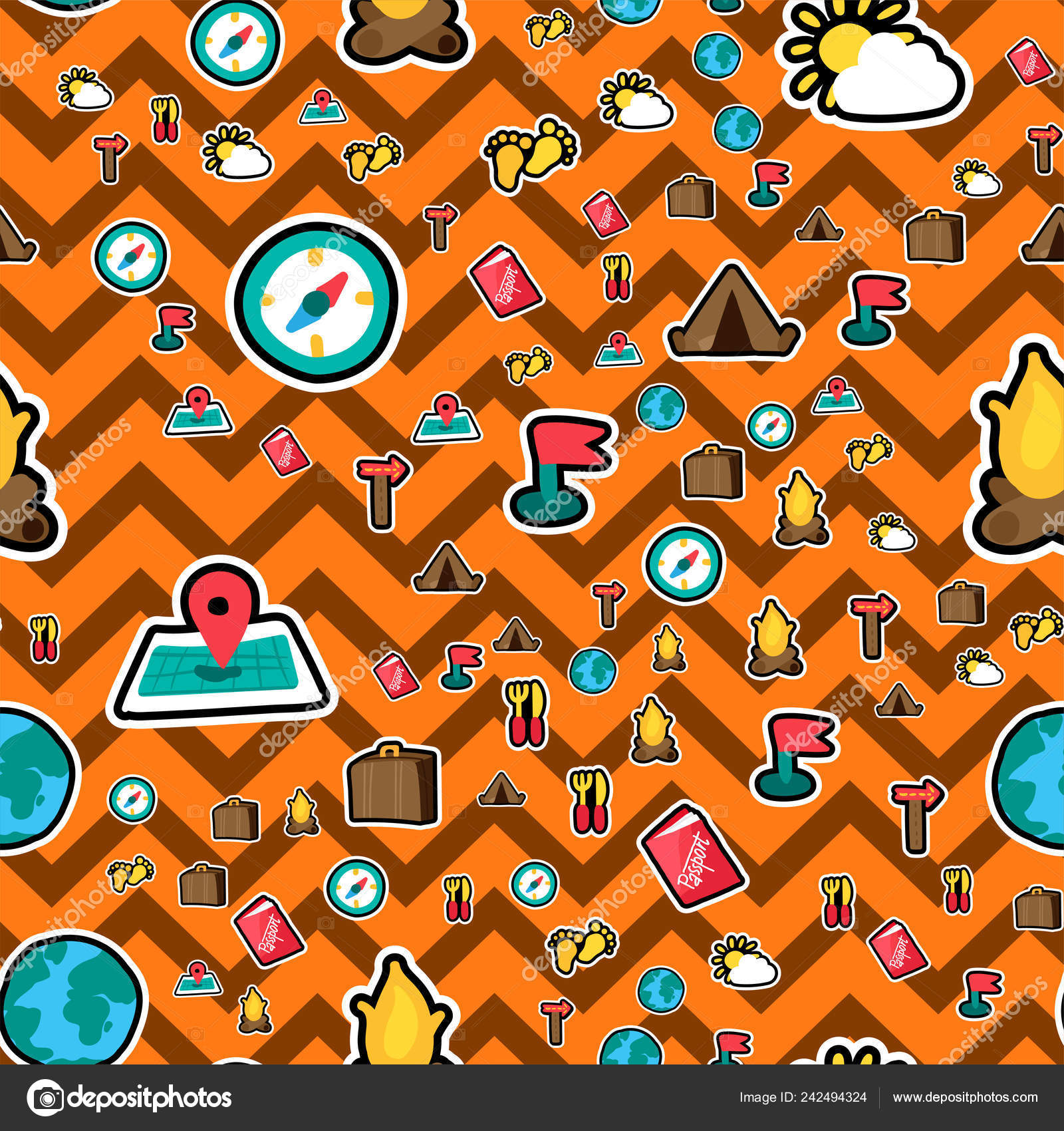 Traveling Seamless Vector Color Pattern Tourism Hiking Camping Trip ...