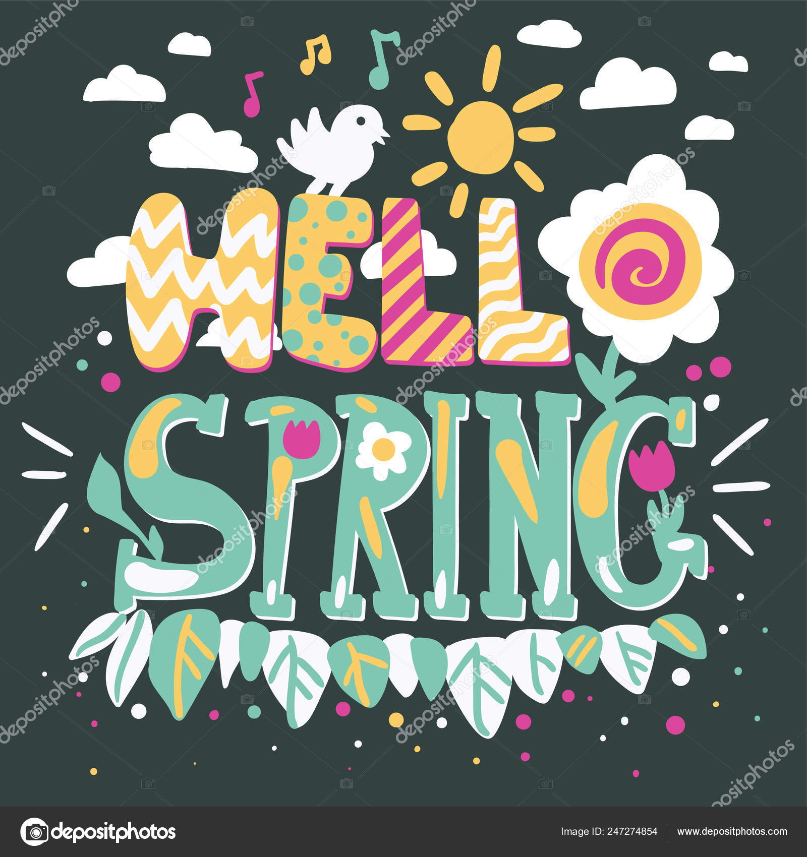 Hello spring cartoon vector lettering Stock Illustration by ©barsrsind ...