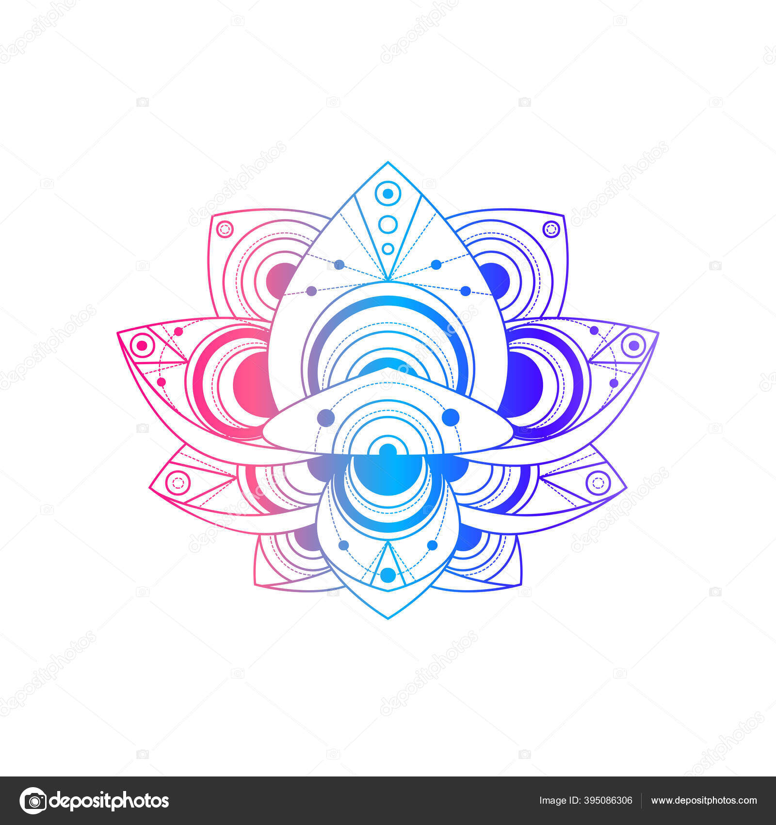 Lotus Flower Geometric Pattern Vector Linear Illustration Oriental ...