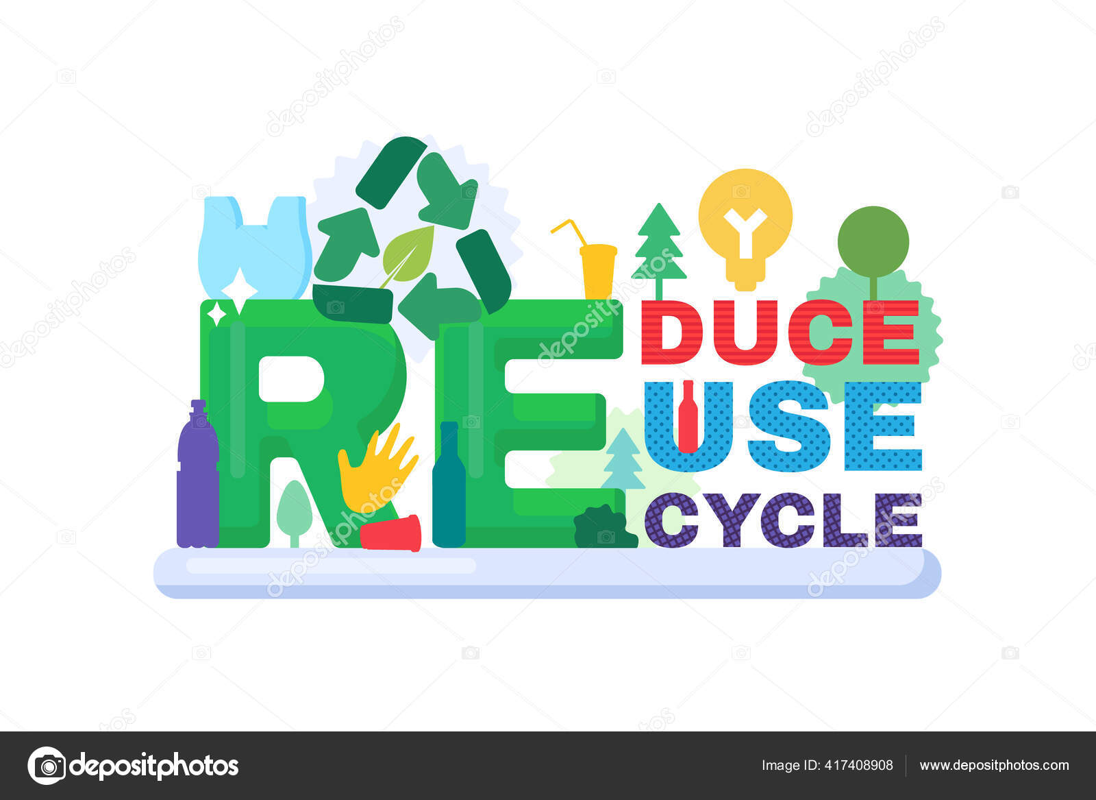 Reduce Reuse Recycle Banner Ecology Environmental Protection Concept ...