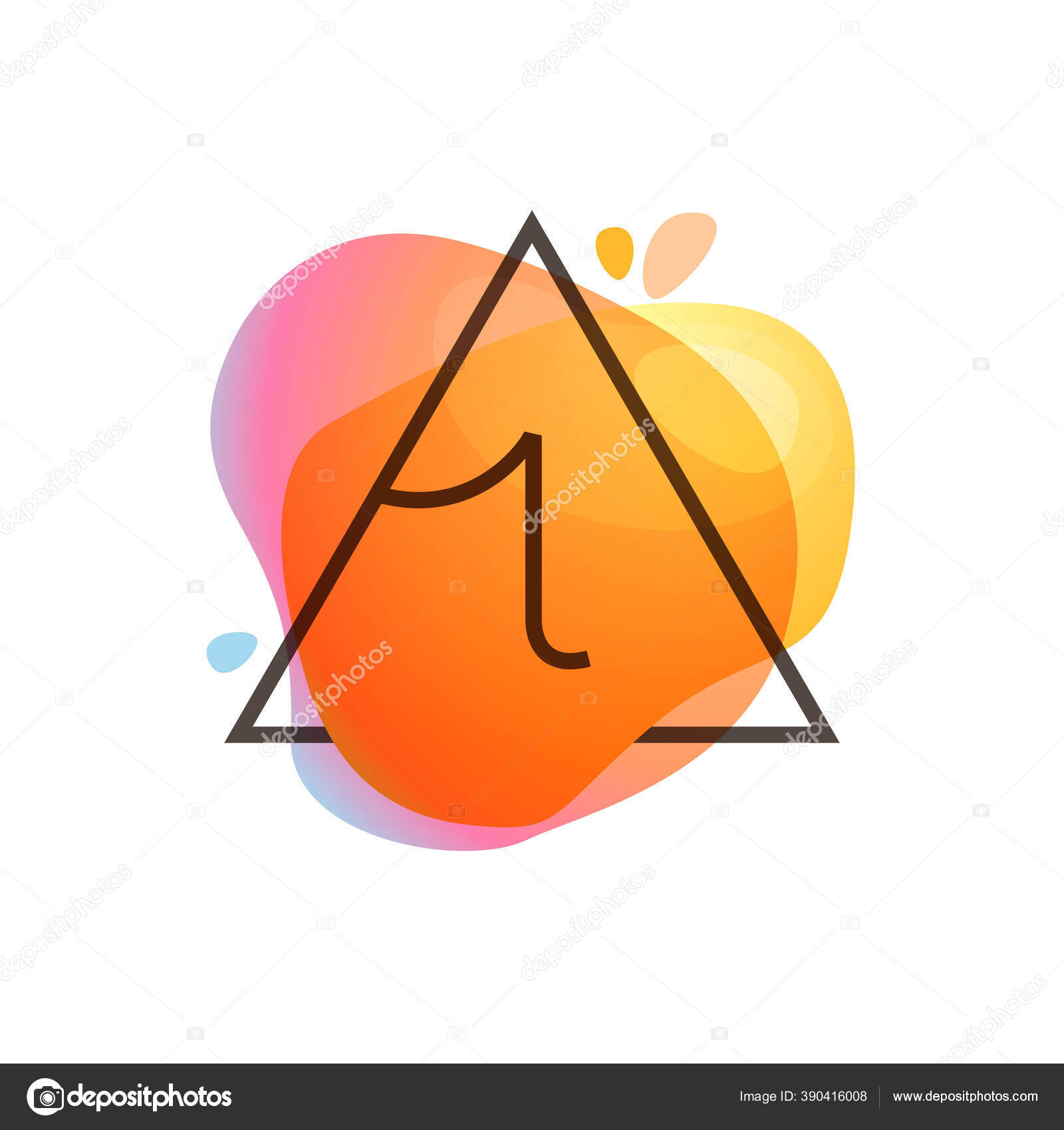 Letter Logo Triangle Frame Watercolor Splash Background Color Overlay ...
