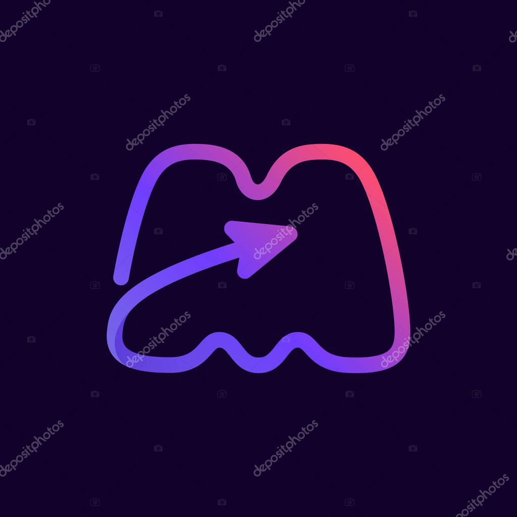 Letra de flecha M multimedia y el logotipo de la línea de juego. Este ...
