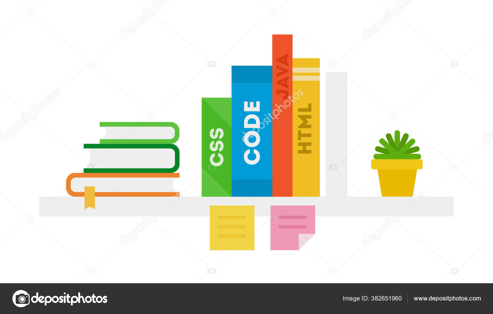 Libros de programación con texto CSS, CODE, JAVA, HTML en el estante ...
