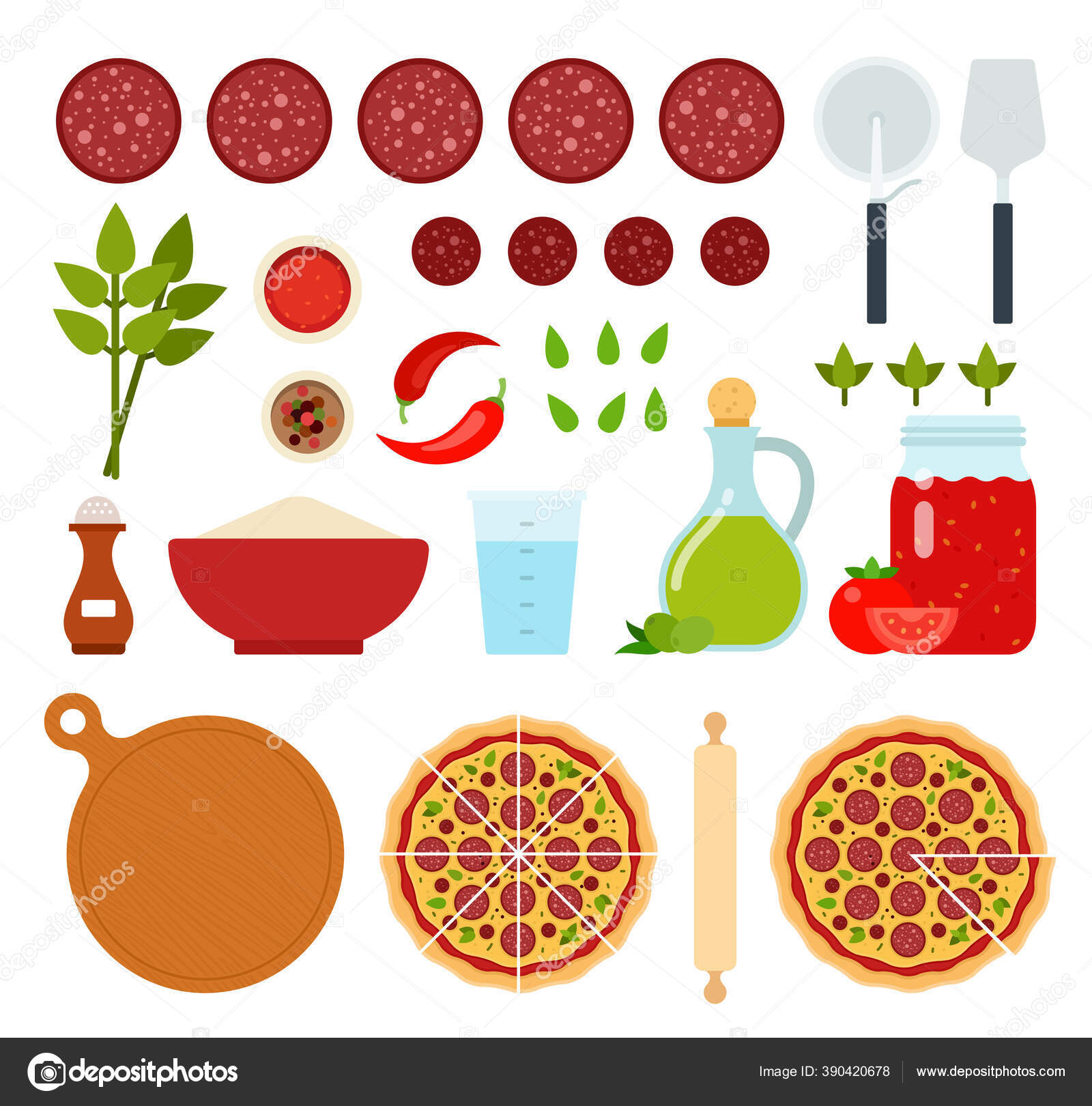 Set of Pepperoni Pizza icons flat vector Stock Vector Image by ...