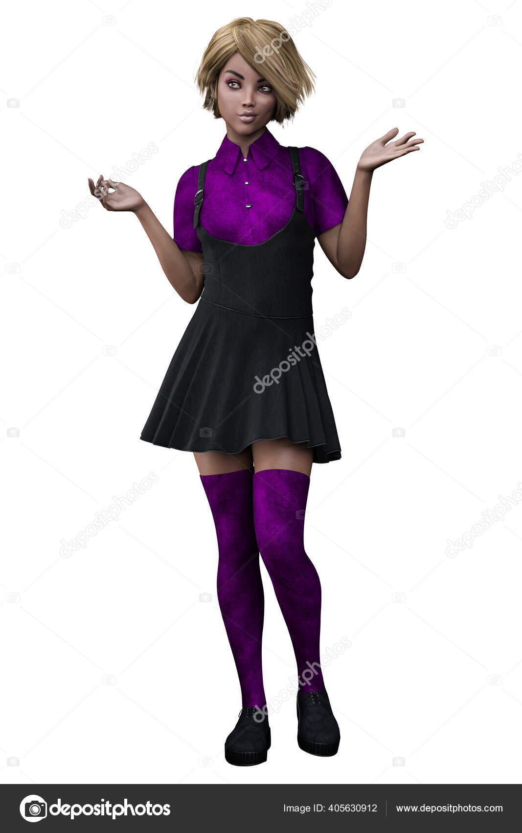 Urban Fantasy Goth Academy Poc Teen Rendering Illustration Stock Photo ...