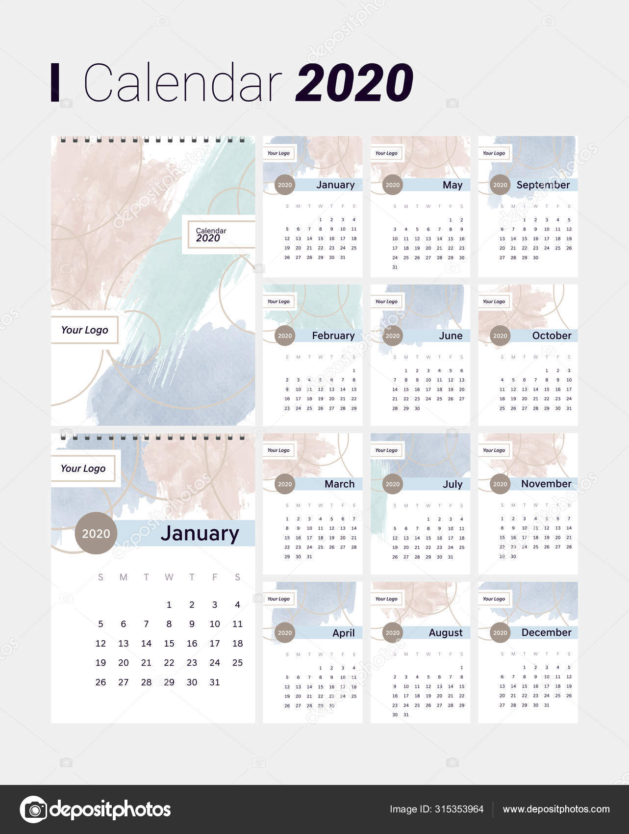 Calendar 2020 vector pocket basic grid. Stock Vector Image by ©Alli ...