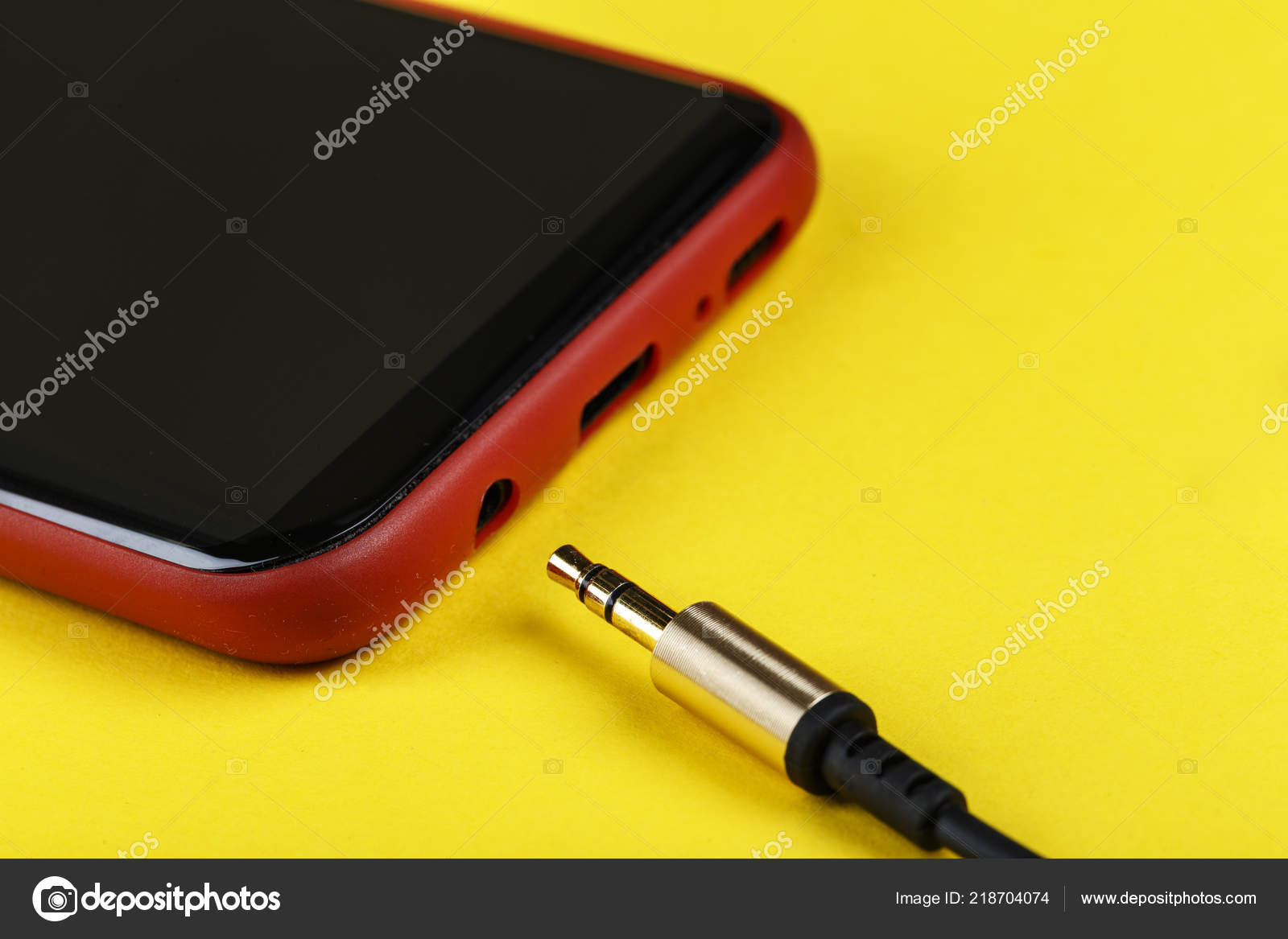 Cable Mobile Phone Yellow Background Place Tex Stock Photo by ...
