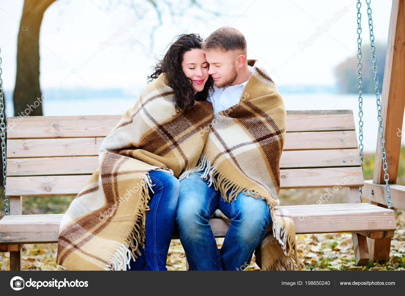 Amorous Couple Romantic Date Swings Outdoor Autumn Stock Photo by ...