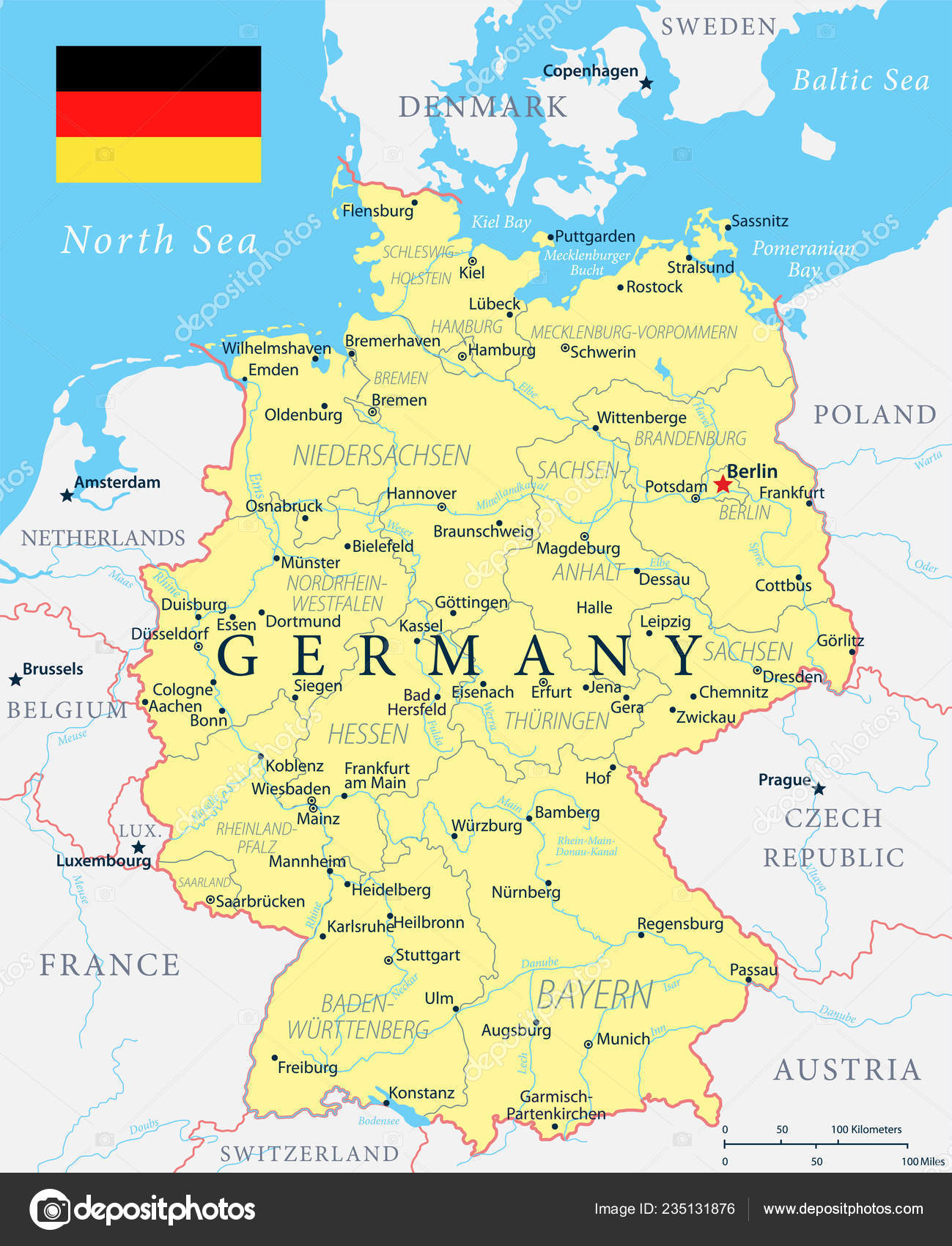 Peta Jerman Gambar Vektor Berwarna Kuning Detail Vektor Stok oleh ...