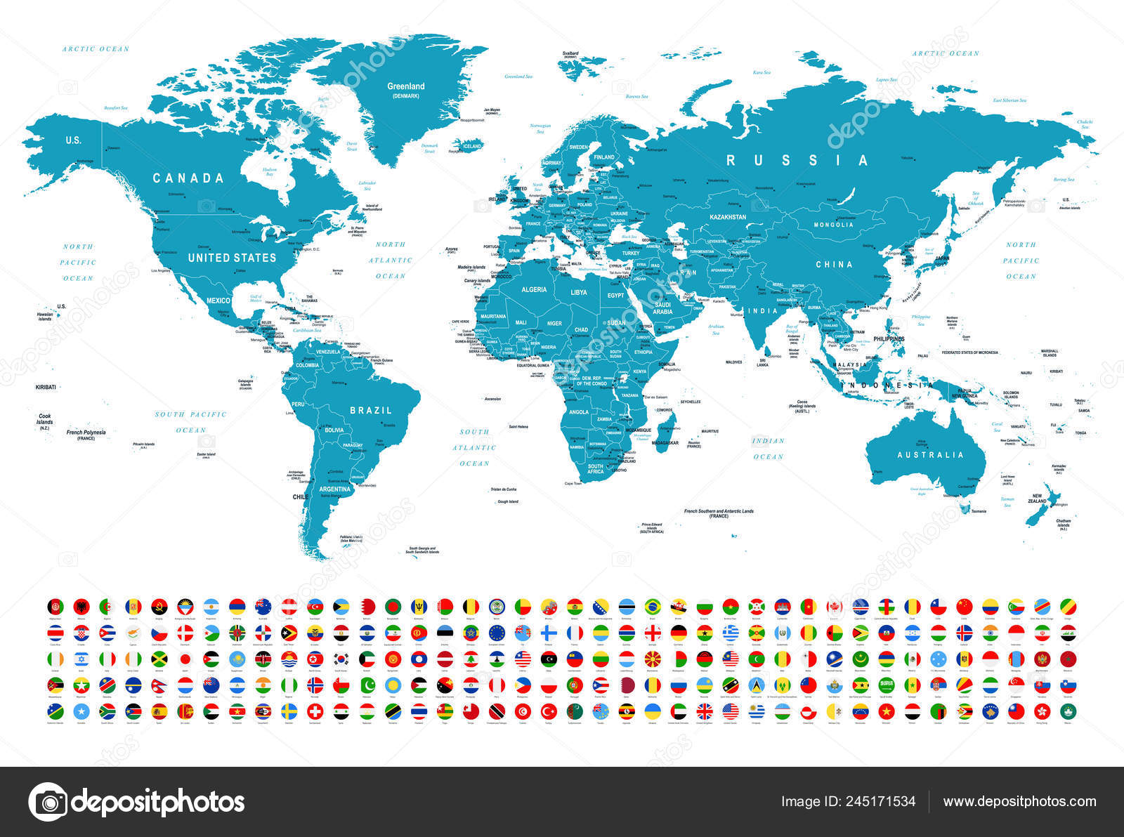 World Map Flags Borders Countries Cities Vector Illustration Stock ...