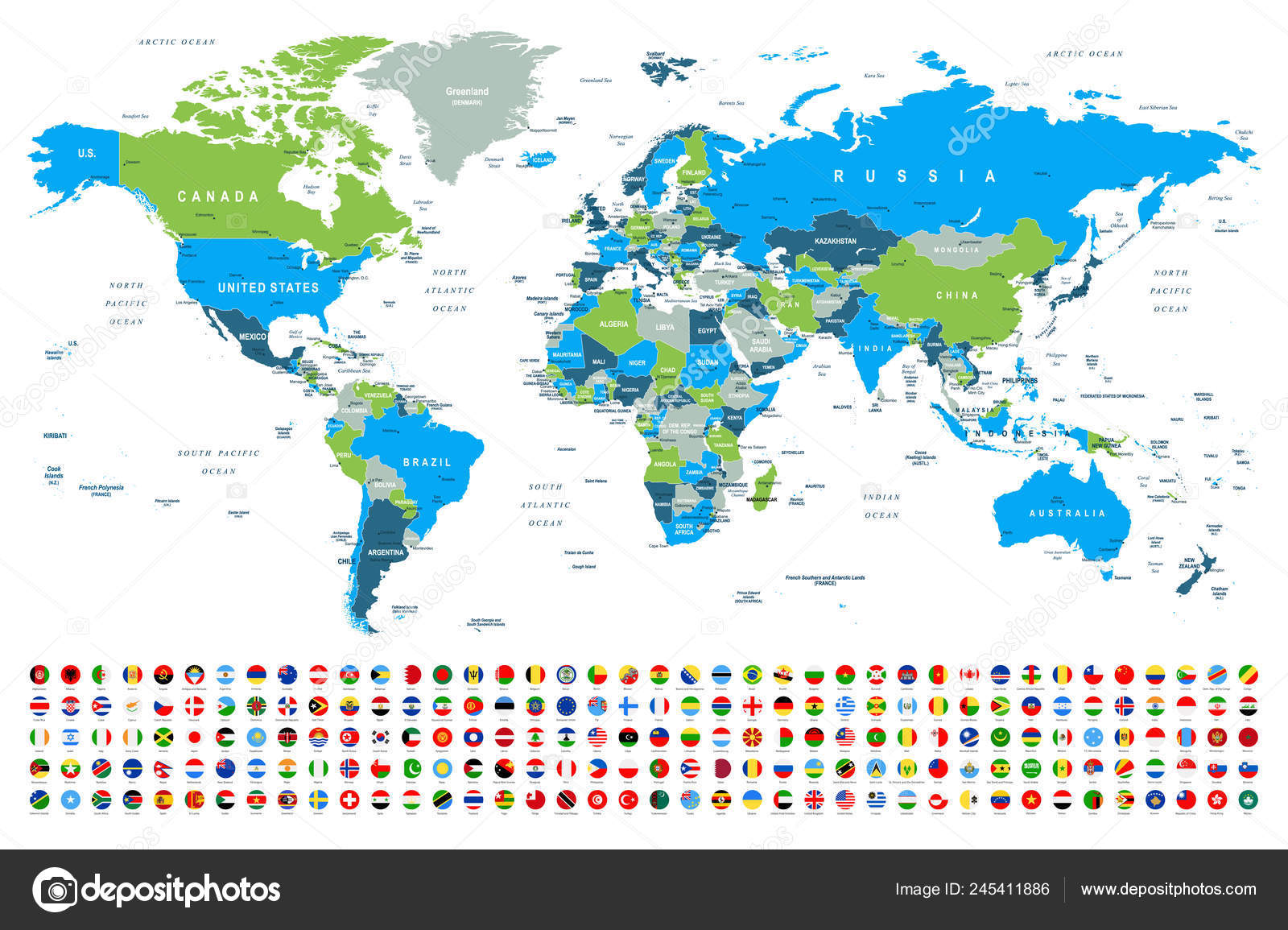 World Map Flags Borders Countries Cities Vector Illustration Stock ...