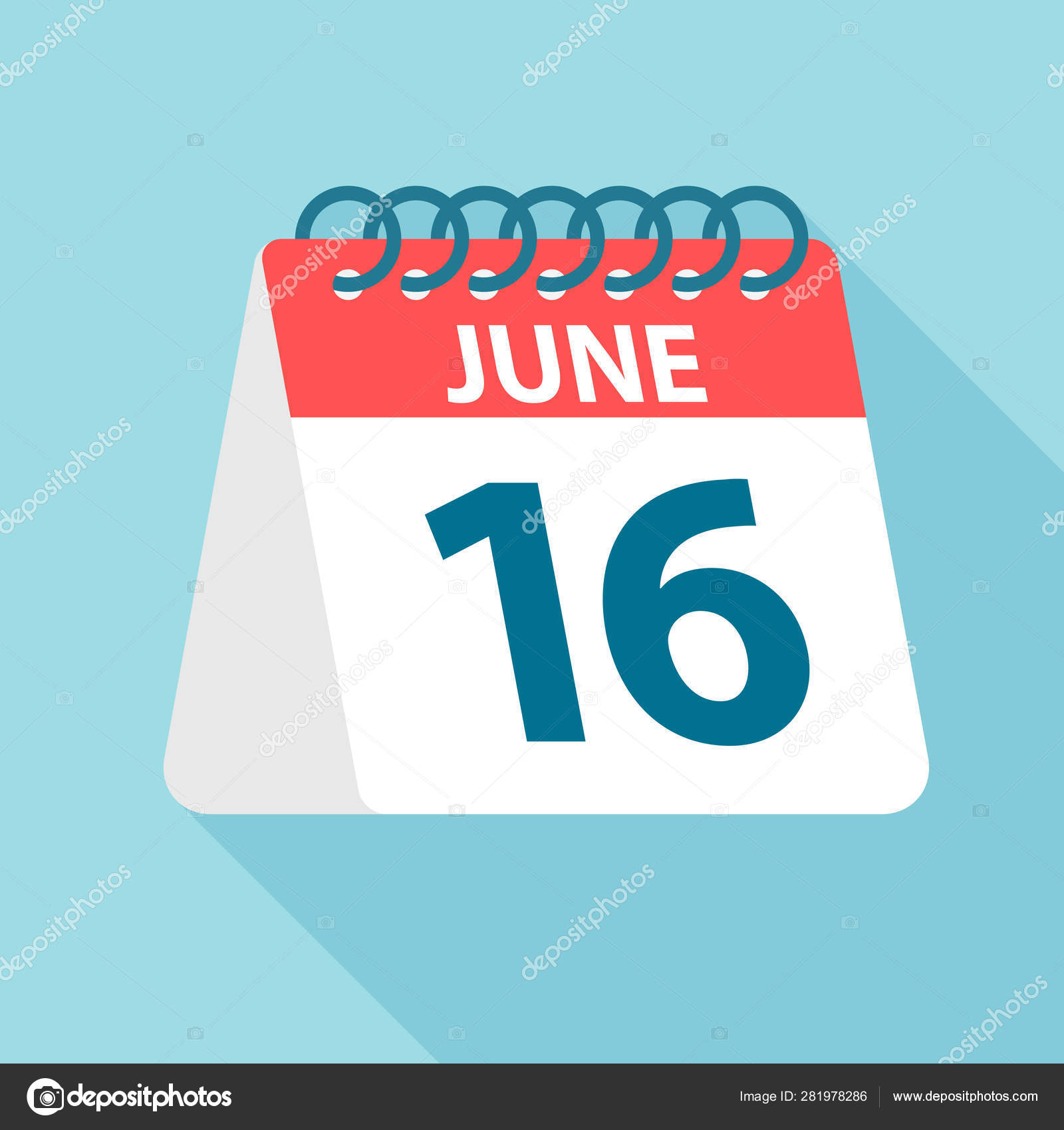 June 16 - Calendar Icon. Vector illustration of one day of month ...