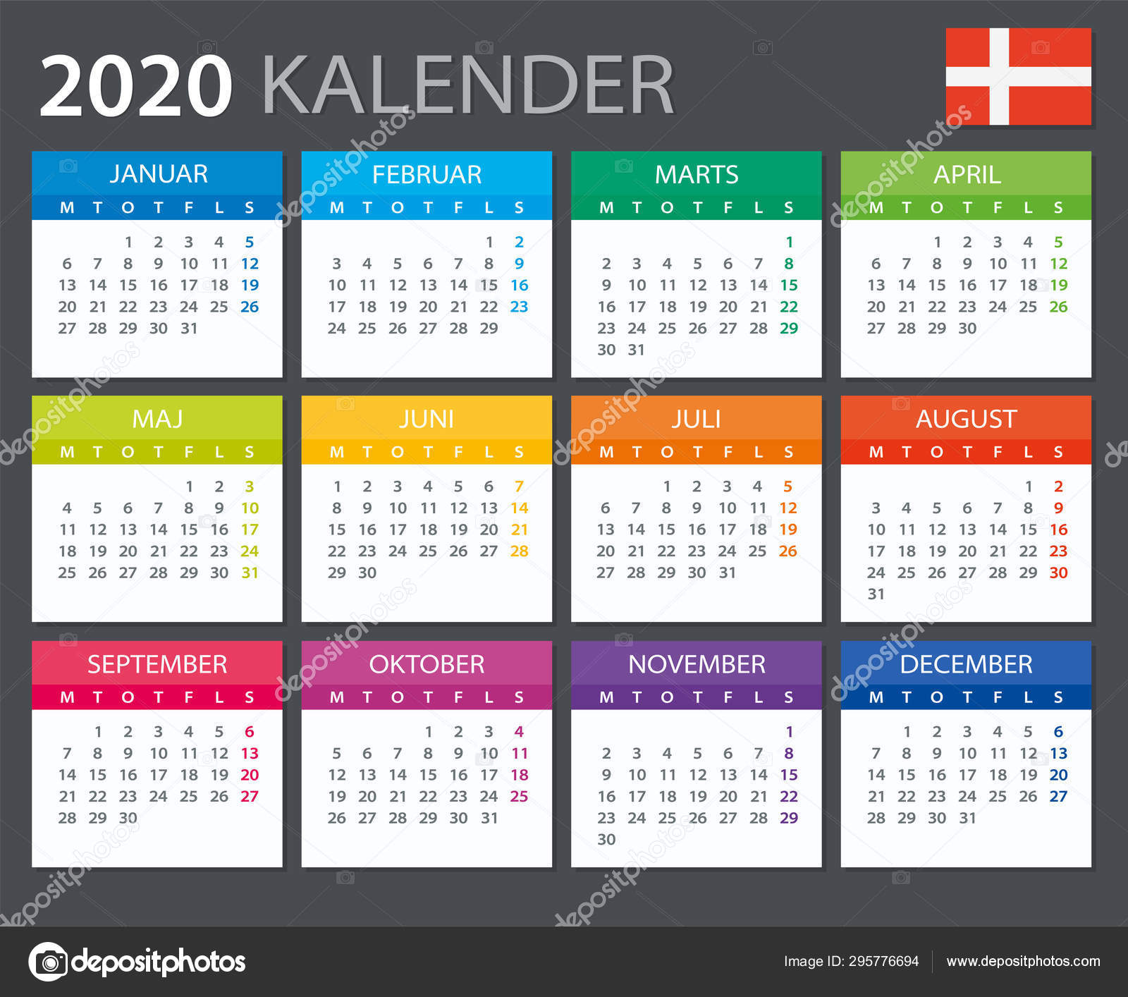 2020 Calendar Danish - vector illustration Stock Vector by ©dikobrazik ...