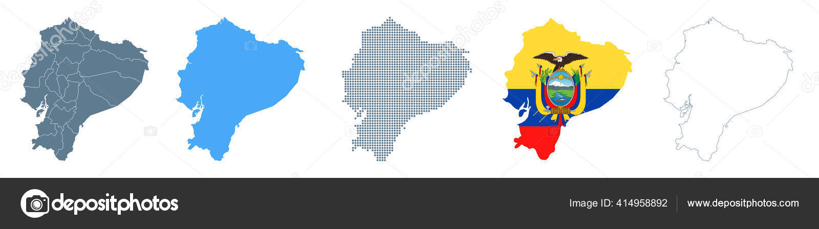 Conjunto Mapas Ecuador Vector Sólido Contorno Regiones Ilustración ...