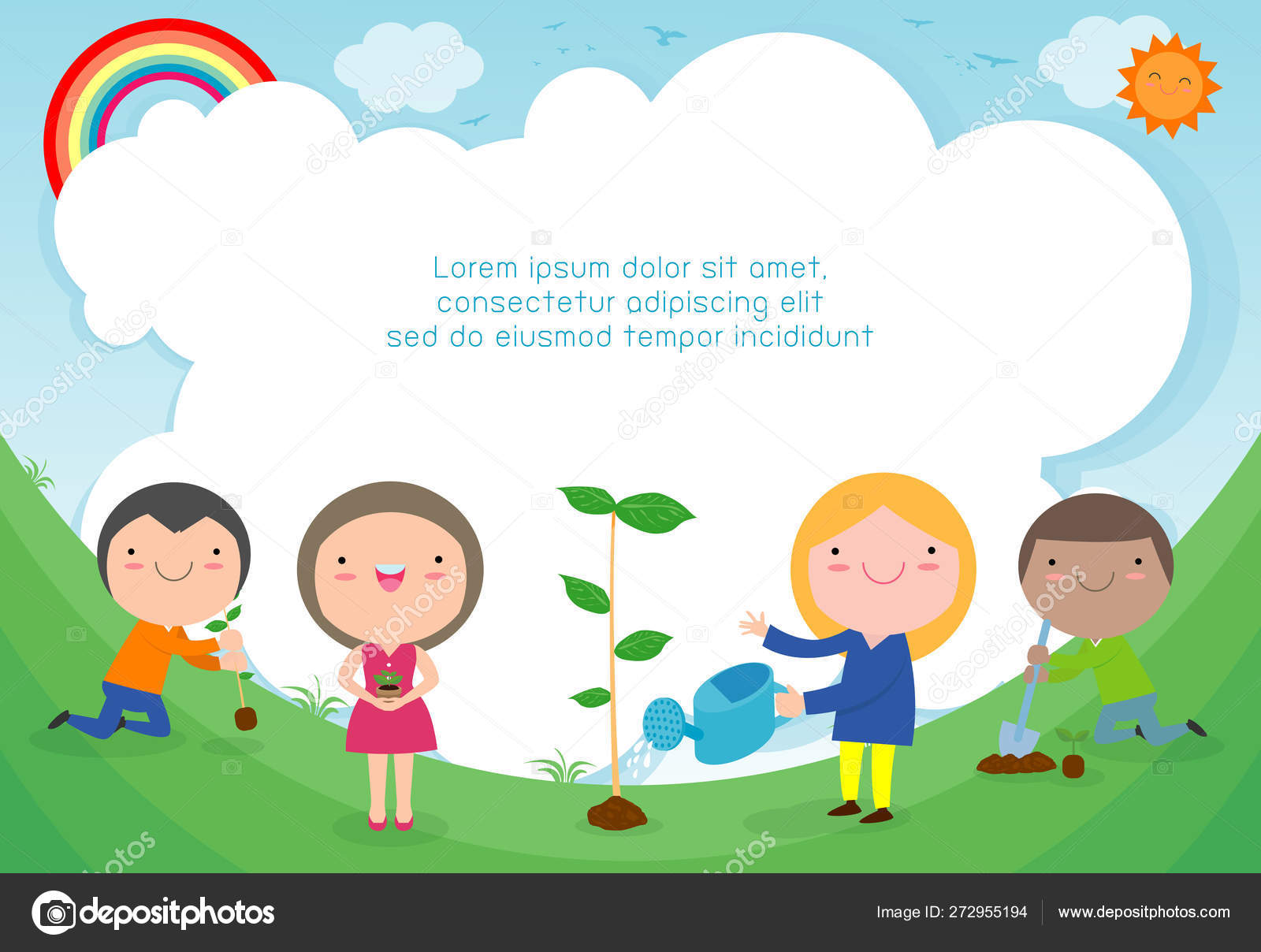 Vector Illustration Kids Planting Park Children Plant Trees World ...