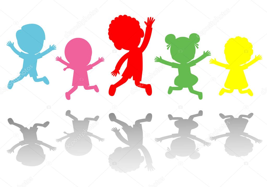 Lindos ni os saltando colorido, Siluetas para ni os bailando, siluetas para ni os saltando sobre ...