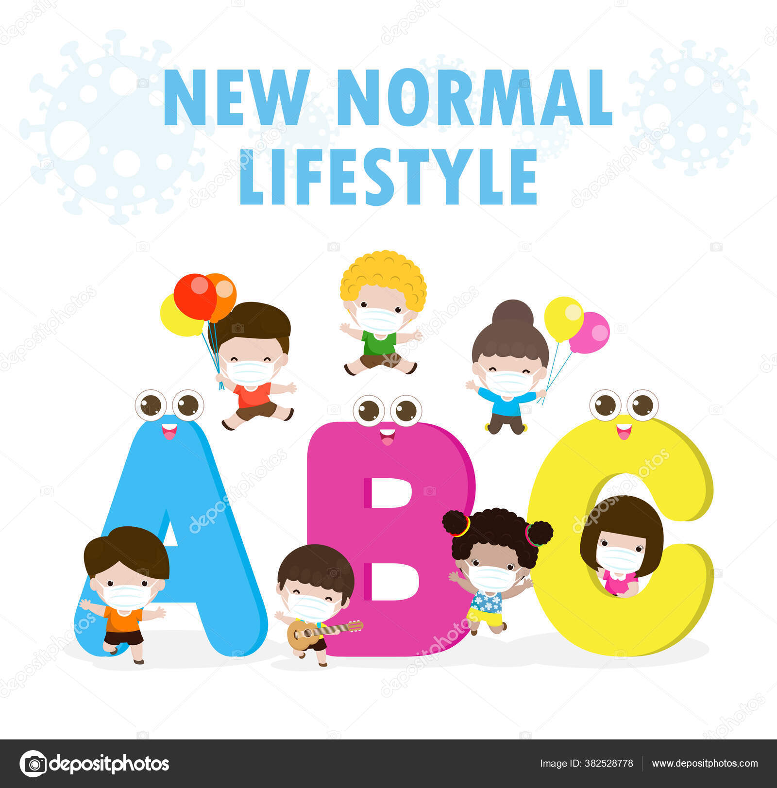 Back School New Normal Lifestyle Concept Abc Letters Mascot Group Stock ...