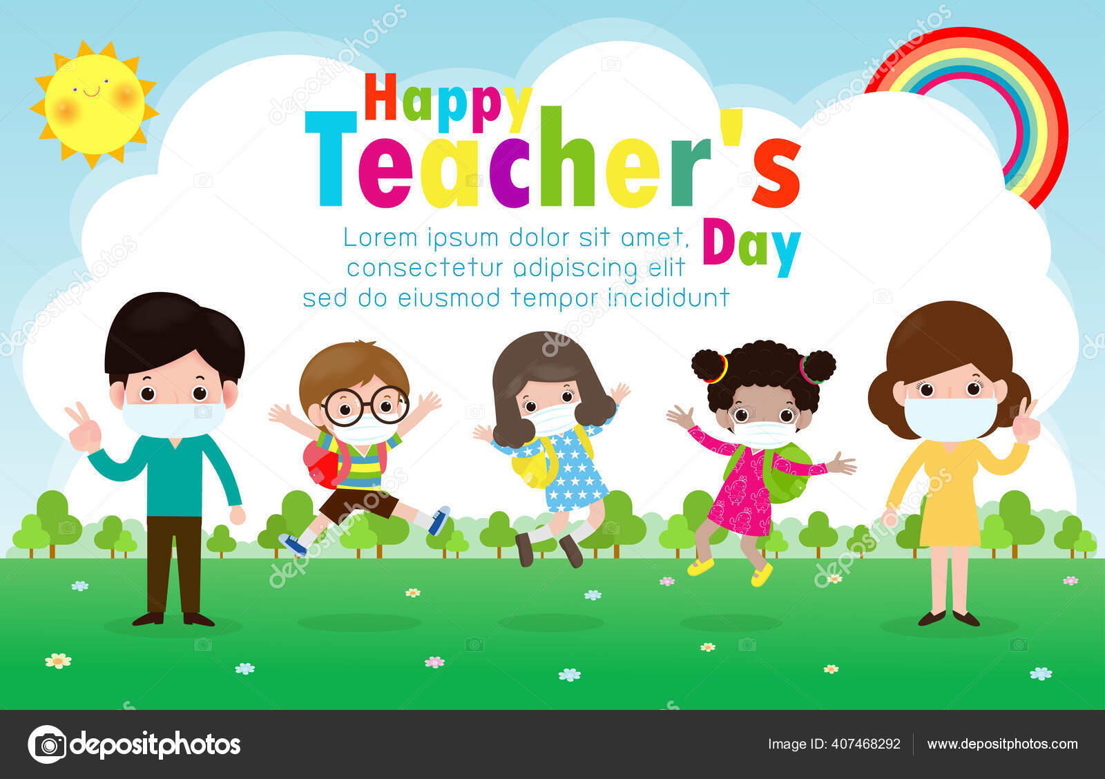 Glada Lärare Dag Affisch För Nya Normala Livsstil Koncept Glada vektor ...