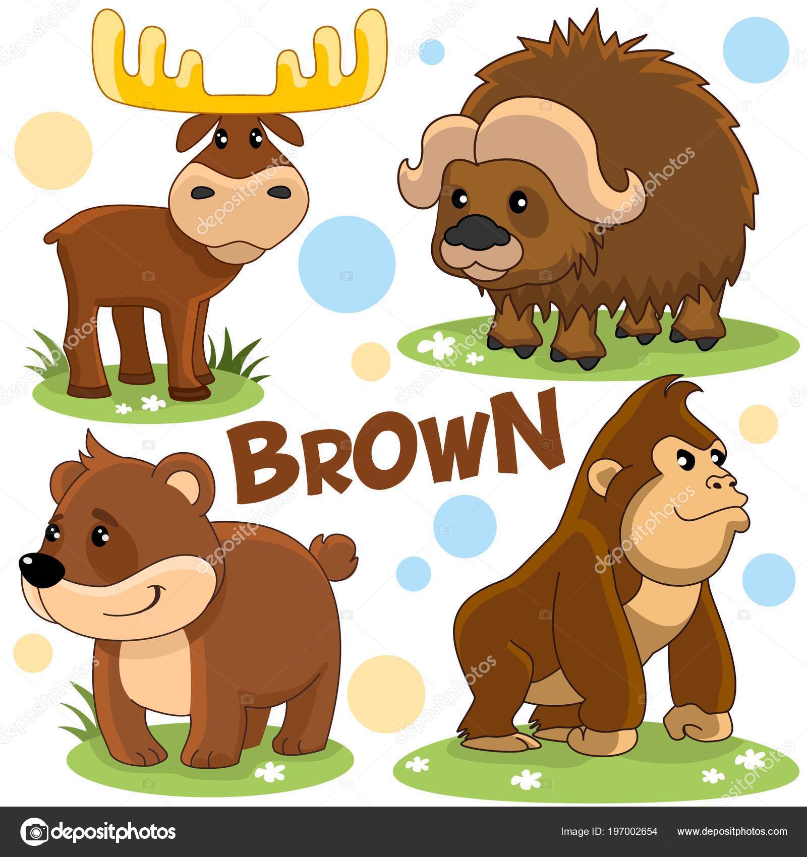 Set Wild Animals Brown Children Design Image Bear Characters Chimpanzee ...
