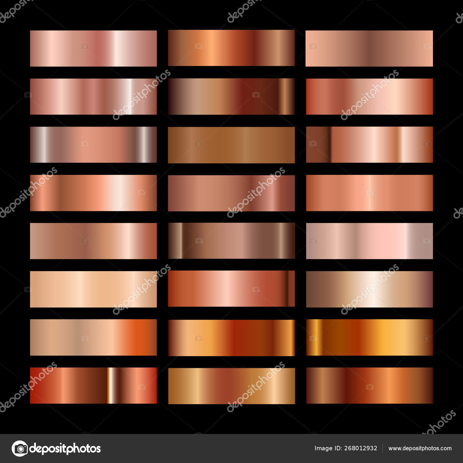 Copper gradients set. Collection of metallic gradient for background ...