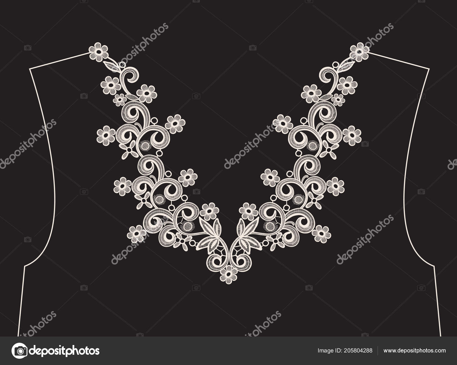 Neck Embroidery Design Lace Print Vector Black Background Stock Vector ...